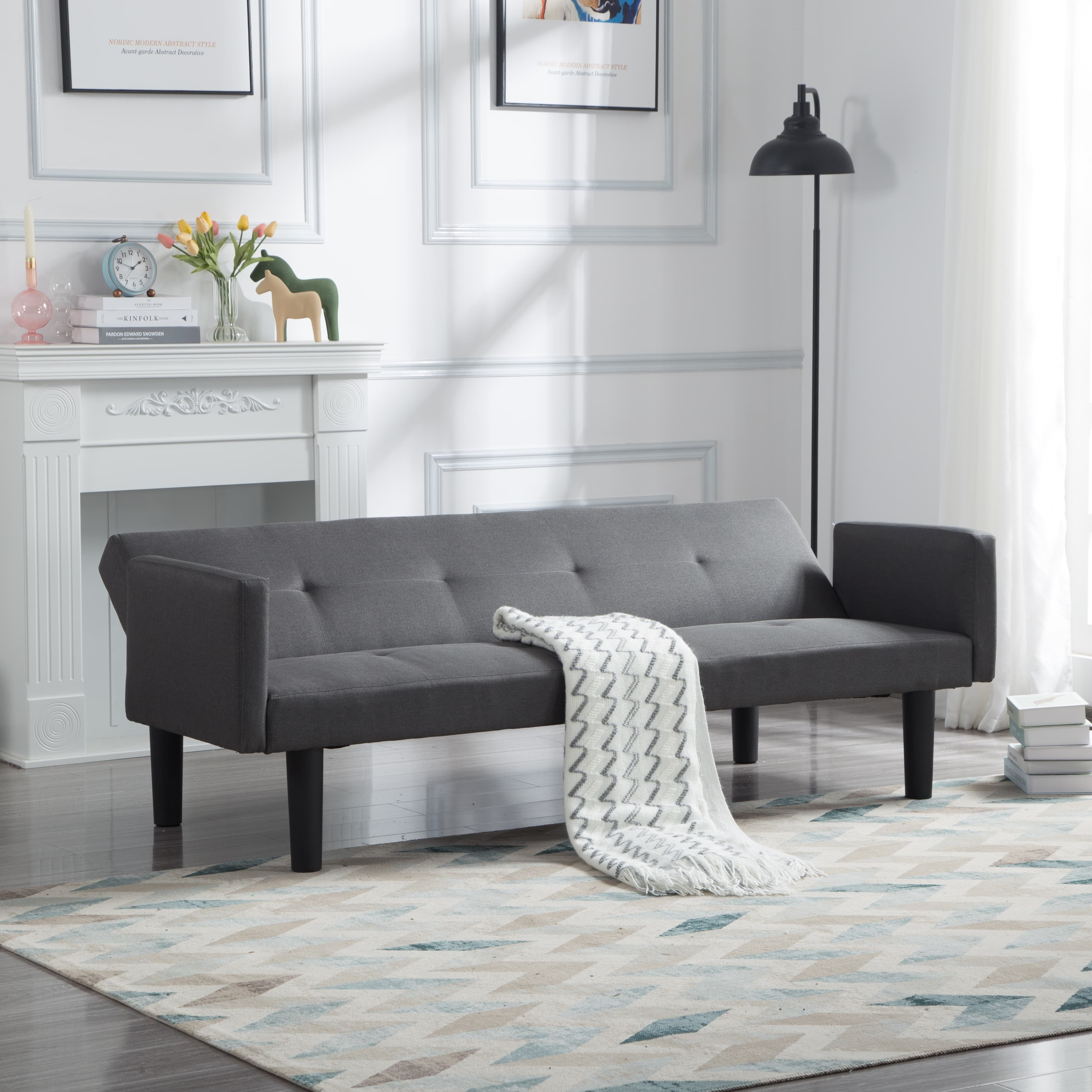 BSHTI Futon Sofa Bed,Twin Size,3 Adjustable Positions,Faux Suede ...