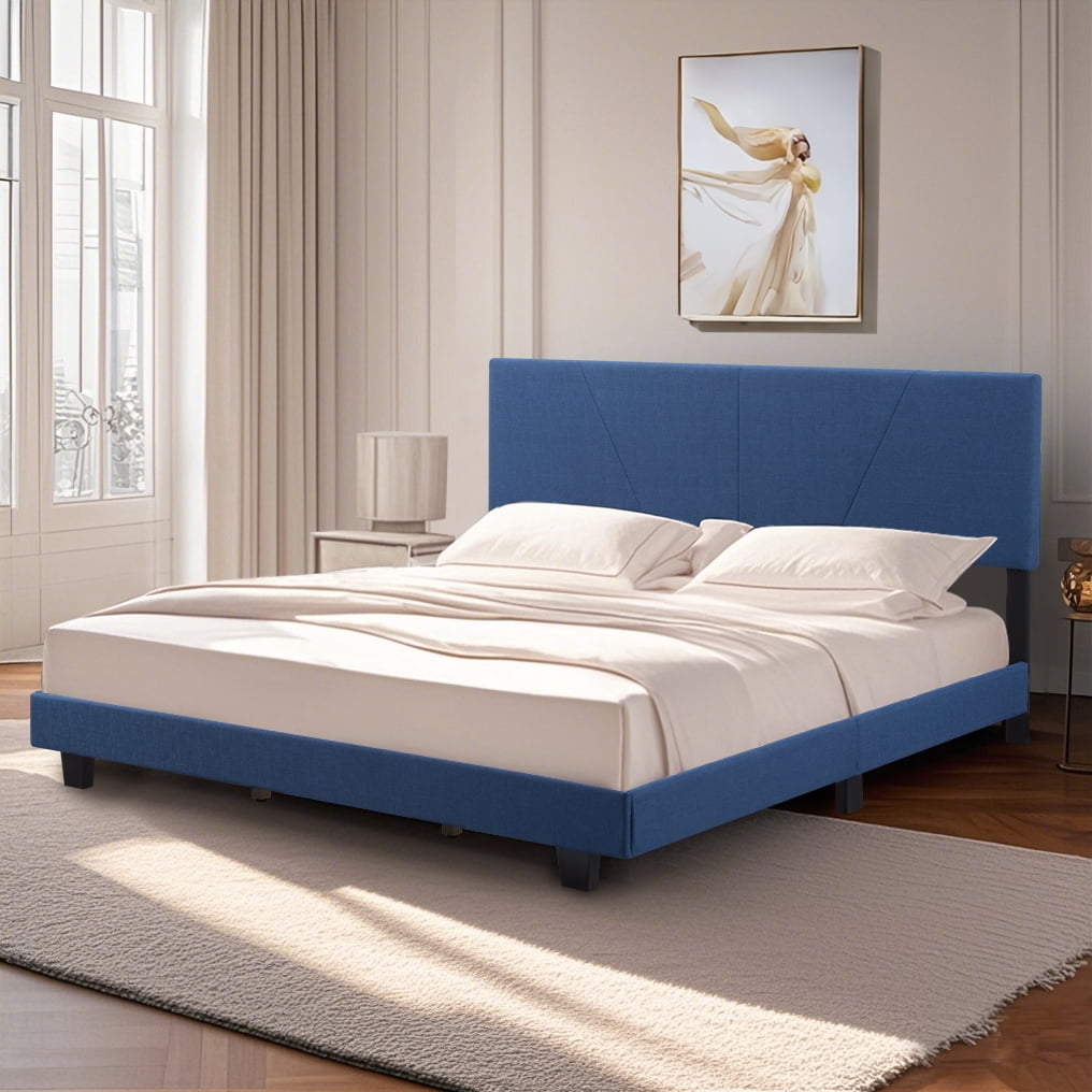BSHTI King Size Platform Bed Frame,Soft Headboard,Center Support Leg ...