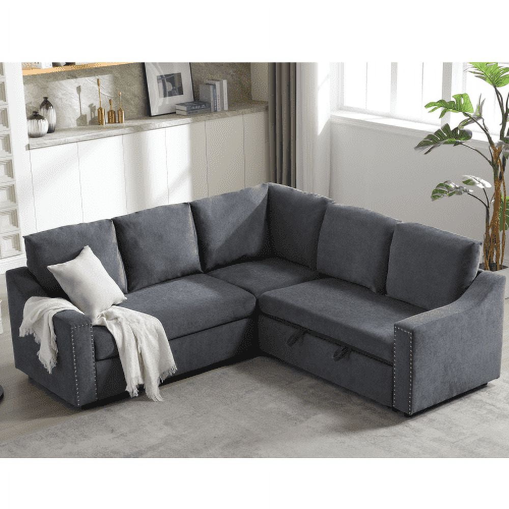 Free Shipping! BSHTI L-Shaped Sofa Bed, Gray Chenille, Corner Sofa Set ...