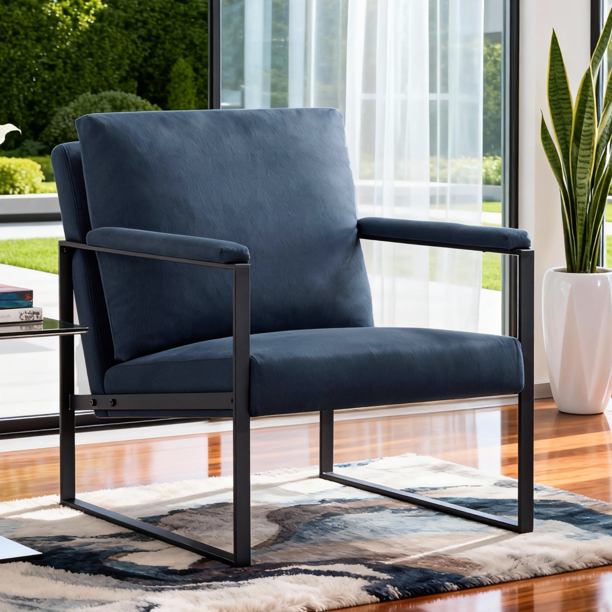 BSHTI Linen Blend Upholstery Accent Armchair,Metal Frame,Square Arms ...