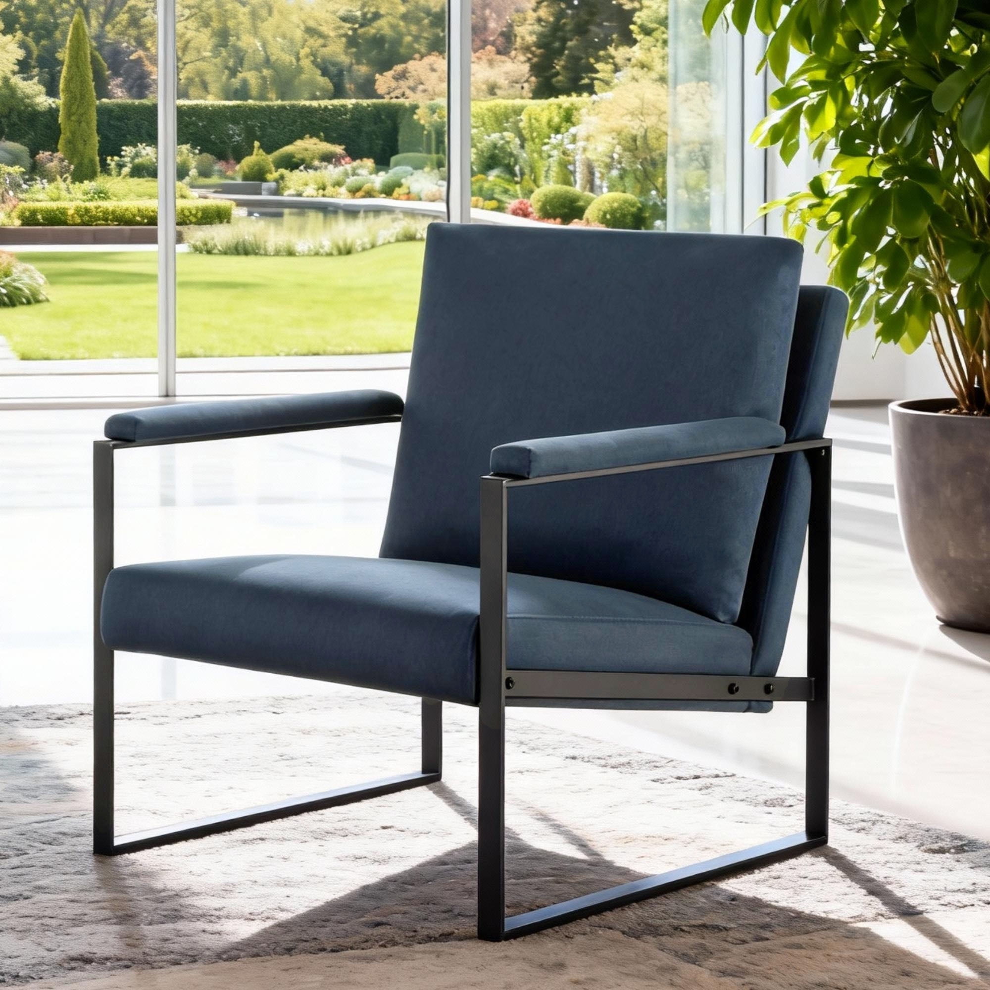 BSHTI Linen Blend Upholstery Accent Armchair,Metal Frame,Square Arms ...