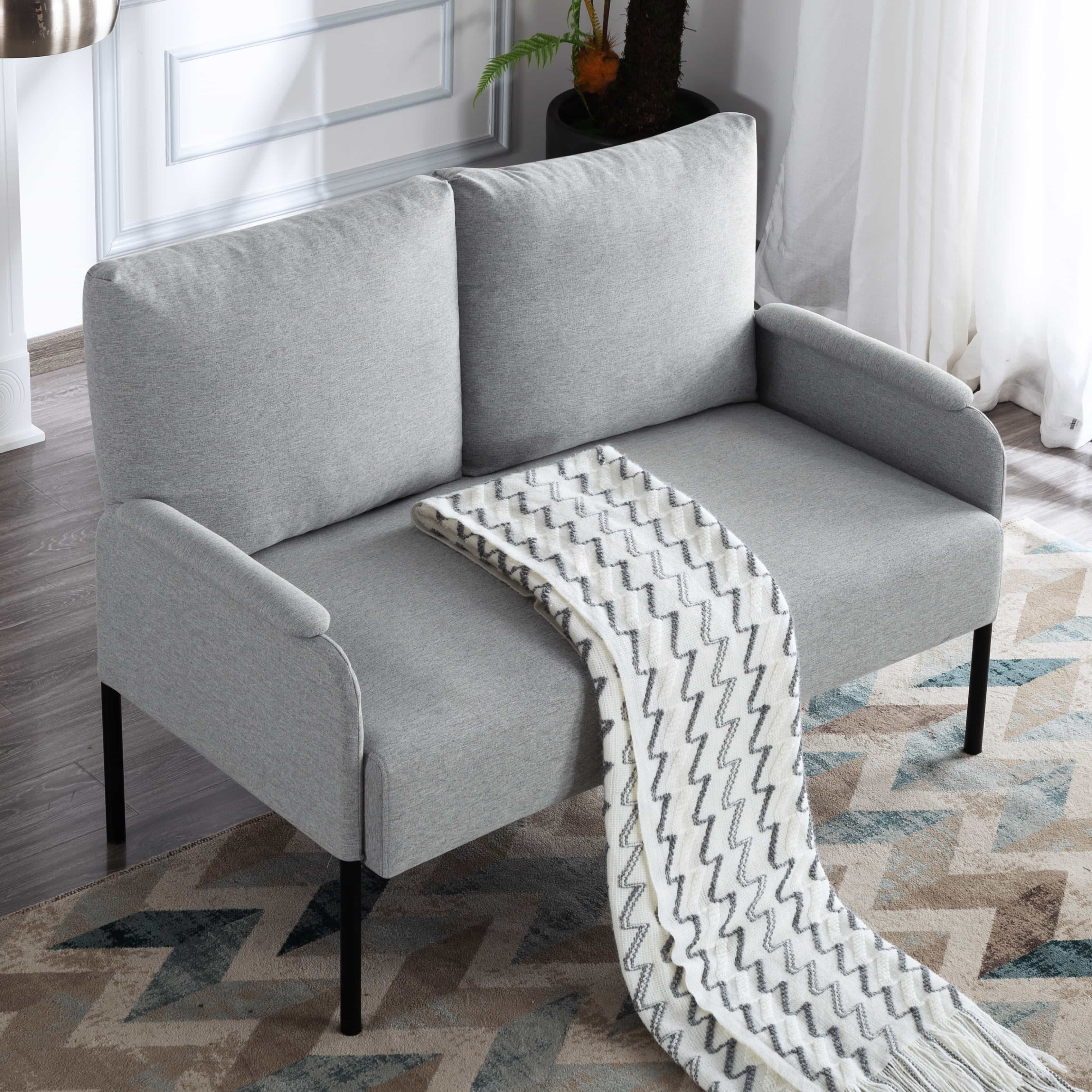 BSHTI Metal Frame Loveseat Couch,2 Seating,Linen Blend Upholstery ...