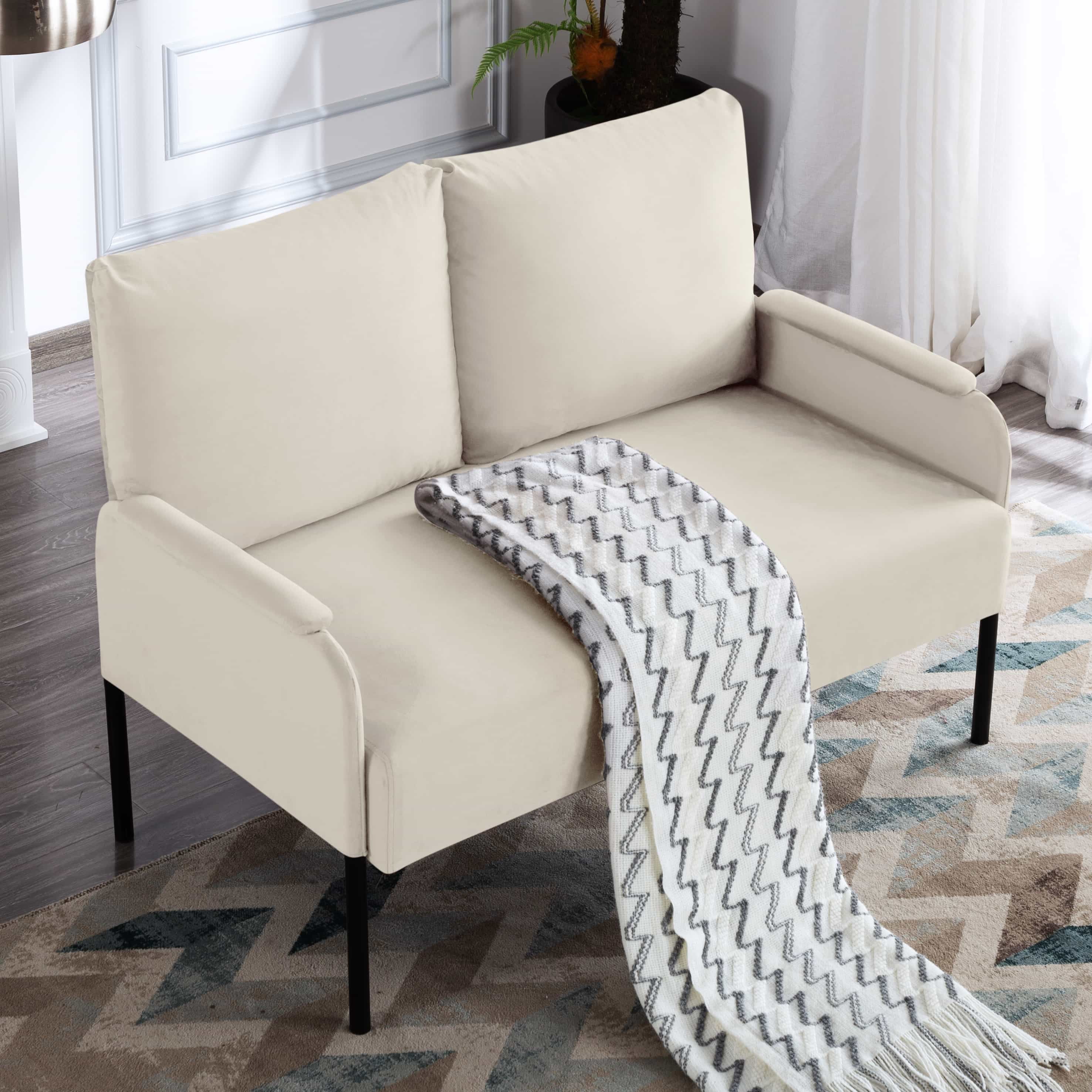 BSHTI Metal Frame Loveseat Couch,2 Seating,Velvet Upholstery,Square ...