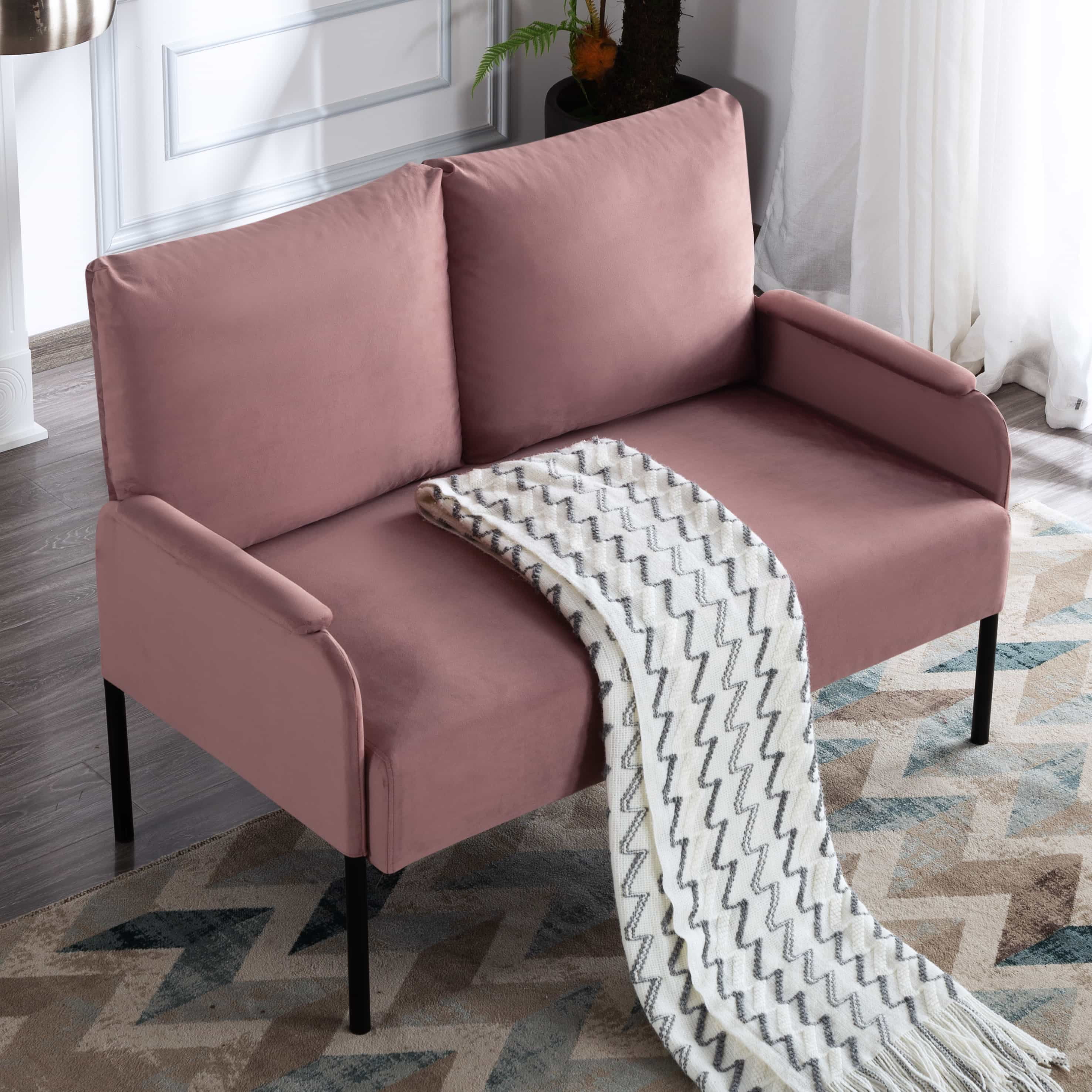 BSHTI Metal Frame Loveseat Couch,2 Seating,Velvet Upholstery,Square ...