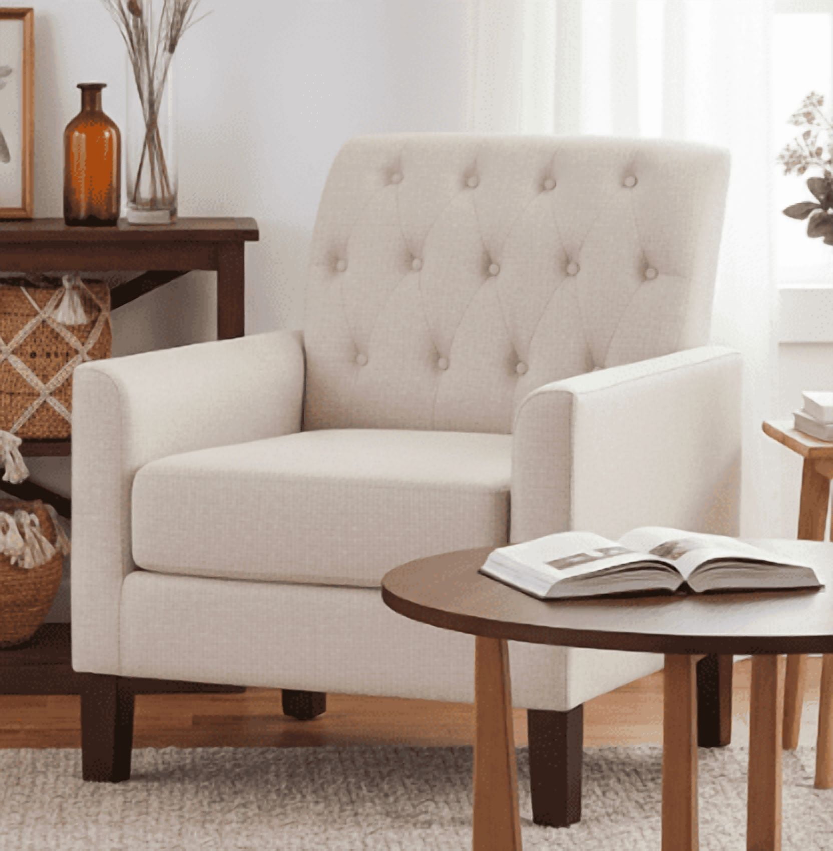 BSHTI Modern Accent Chair with Vintage Rivets Finish, Footrest Chair ...