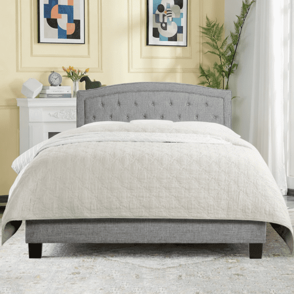 BSHTI Modern King Size Platform Bed Frame with Upholstered Headboard ...