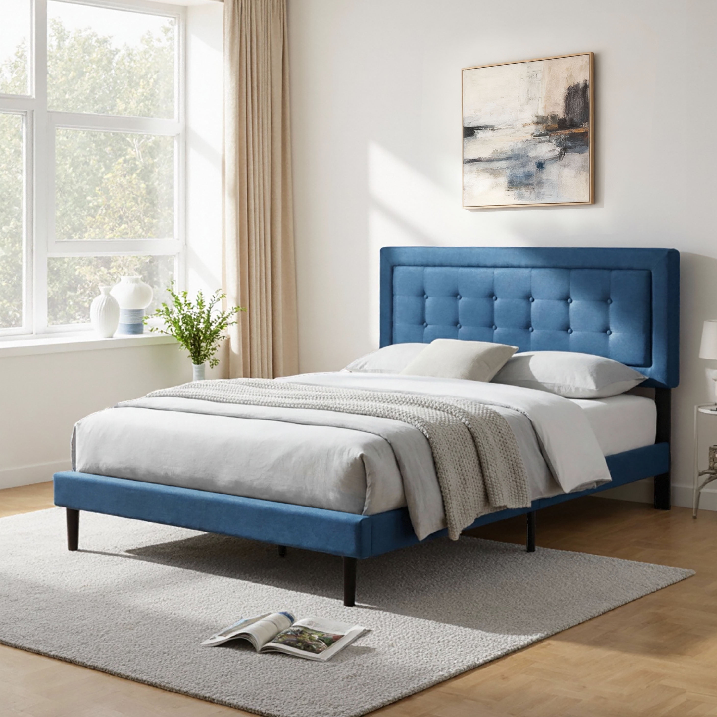 BSHTI Modern Queen Size Modern Livingroom Platform Bed Frame with ...