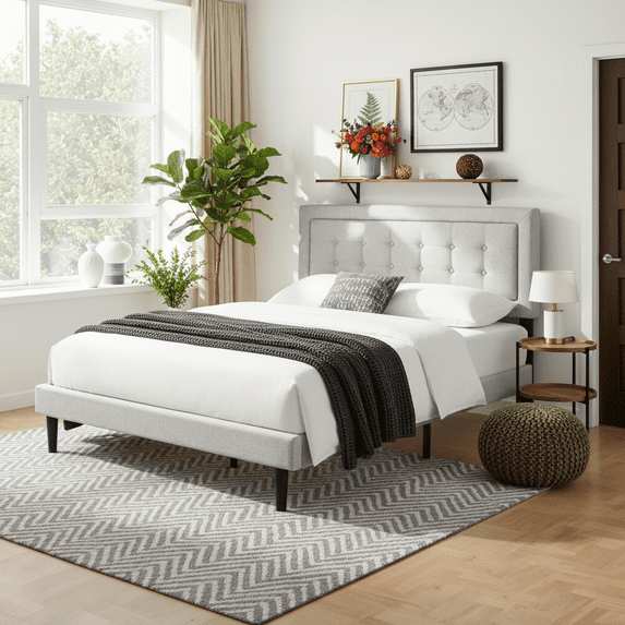 BSHTI Modern Queen Size Modern Livingroom Platform Bed Frame with ...