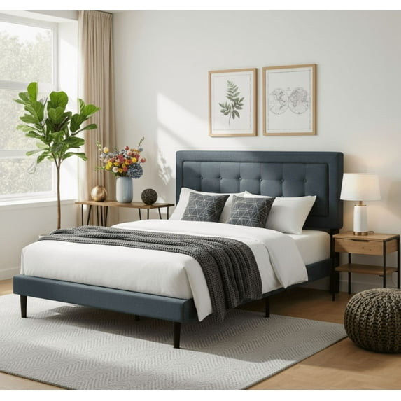 BSHTI Modern Queen Size Modern Livingroom Platform Bed Frame with ...