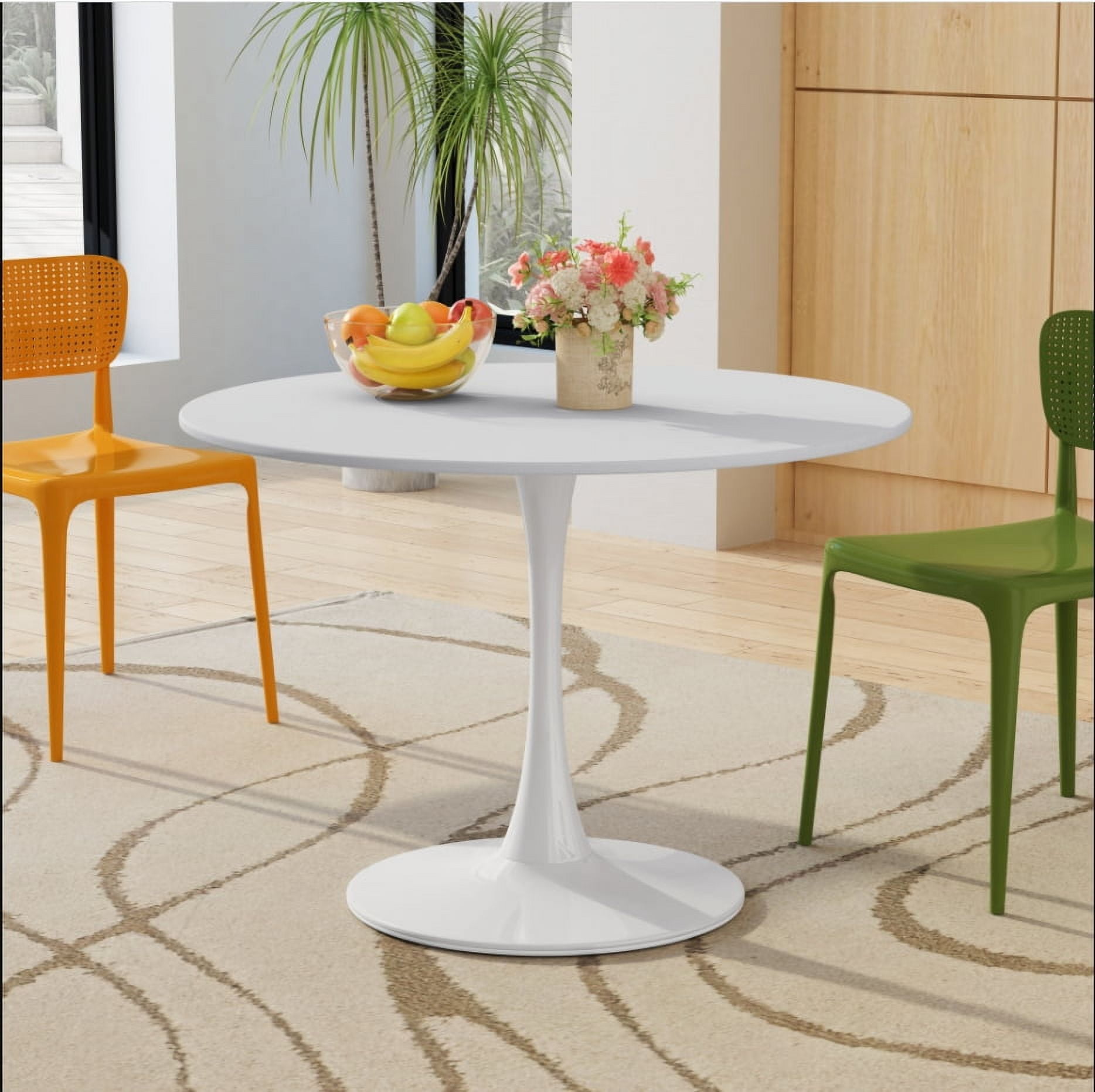 BSHTI Modern Round Dining Table with Round MDF Table Top,Metal Base ...