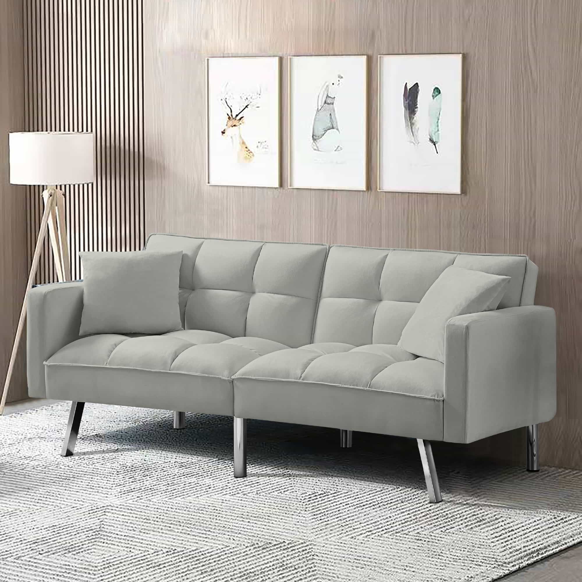 BSHTI Modern Tufted Futon Sofa Bed,Velvet Upholstered Convertible Adult ...