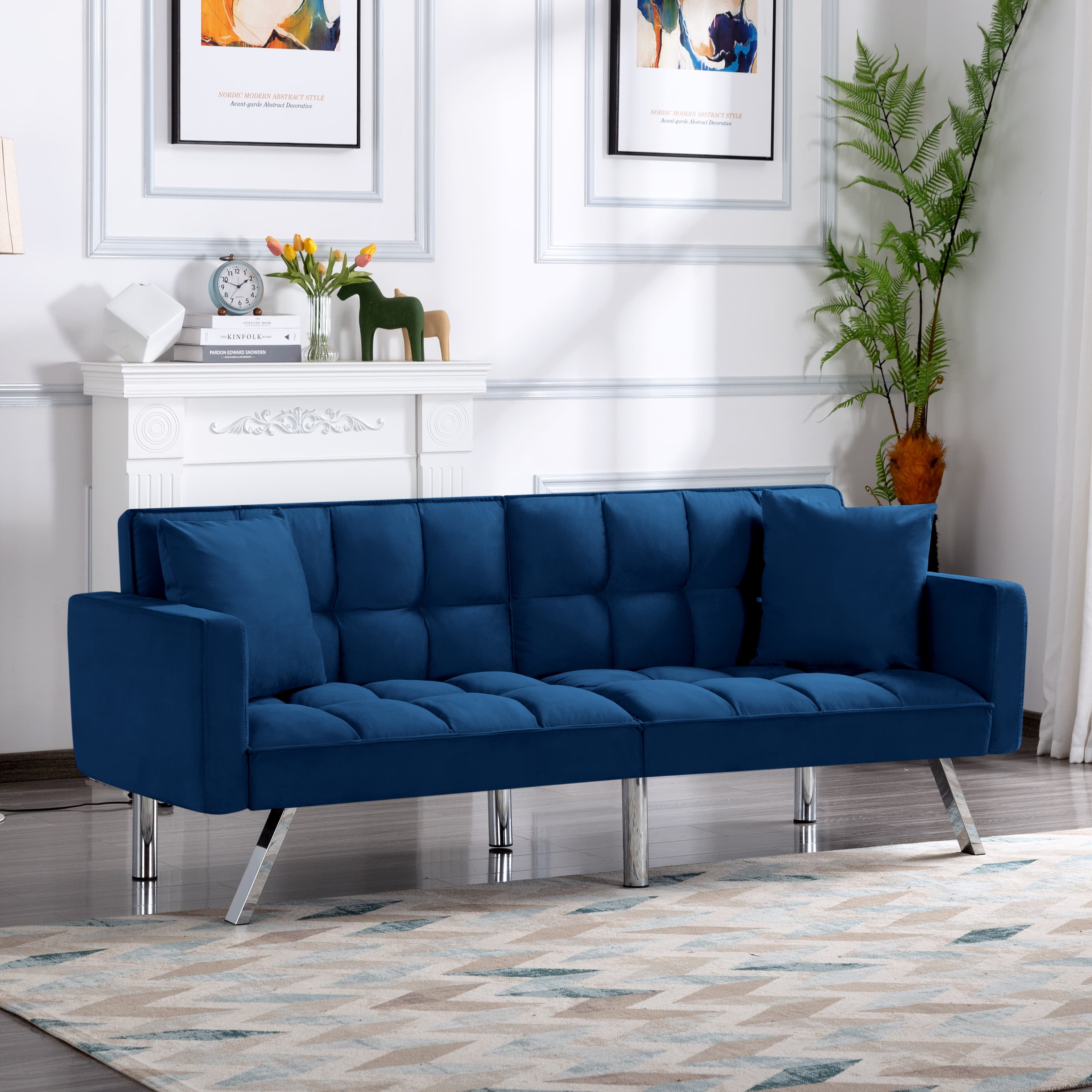 BSHTI Modern Velvet Futon Sofa Bed - Convertible Sleeper - Walmart.com