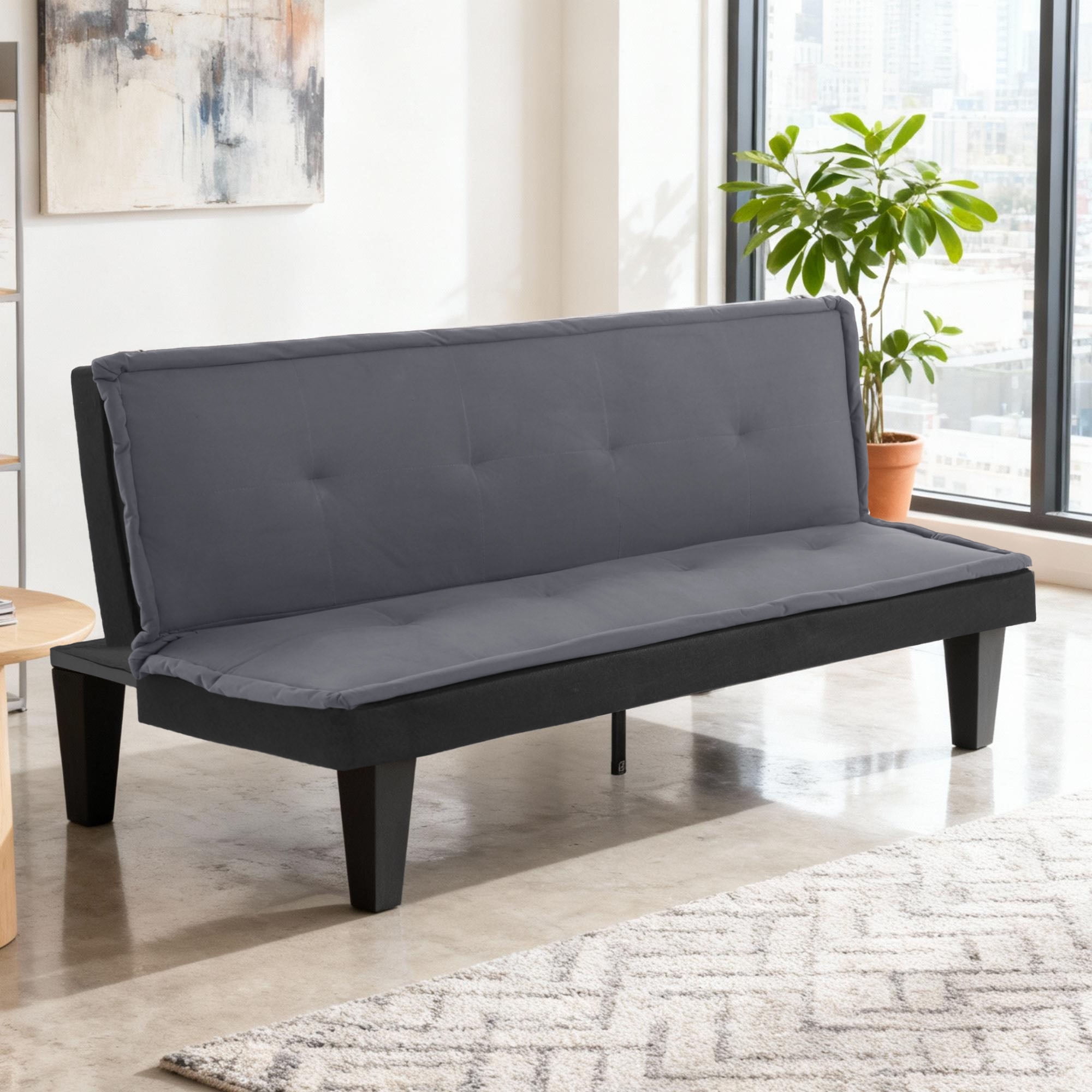 BSHTI 62.99" Faux Suede Futon Sofa Bed, 5-Position Adjustable Backrest ...