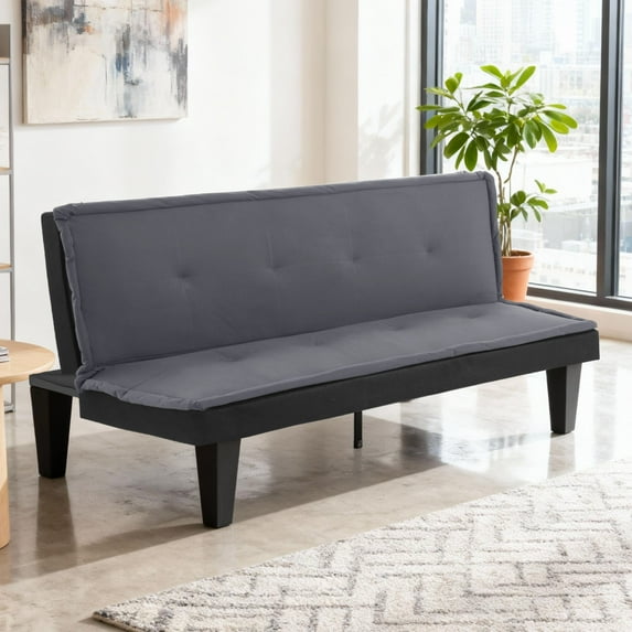 BSHTI 62.99" Faux Suede Futon Sofa Bed, 5-Position Adjustable Backrest ...