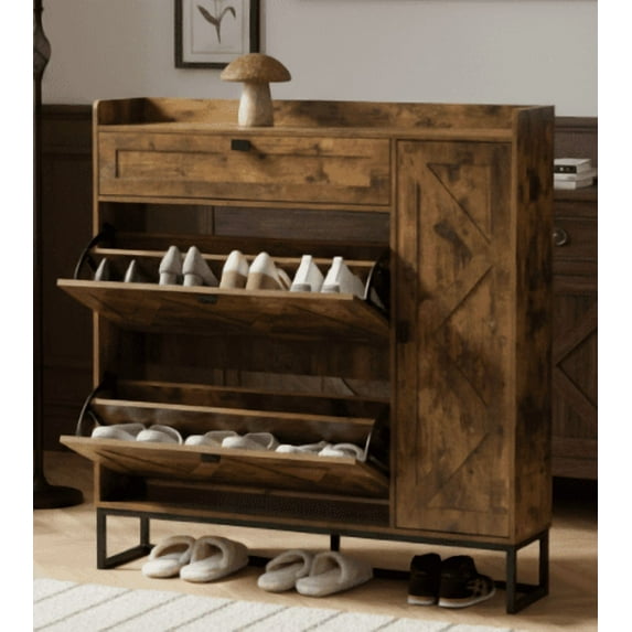BSHTI Shoe Storage Cabinet with 2 Flip Drawers & Side Cabinet, High ...
