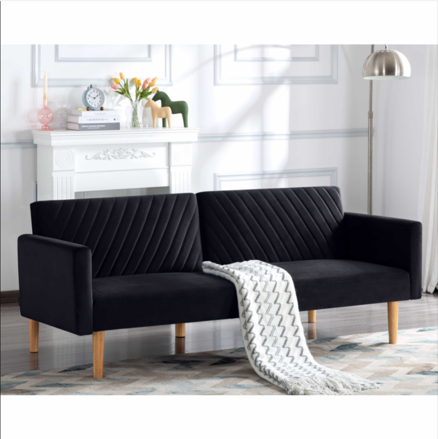 BSHTI 77.2 inch Convertible Futon Sofa Bed,Velvet Fabric Futon Sleeper ...