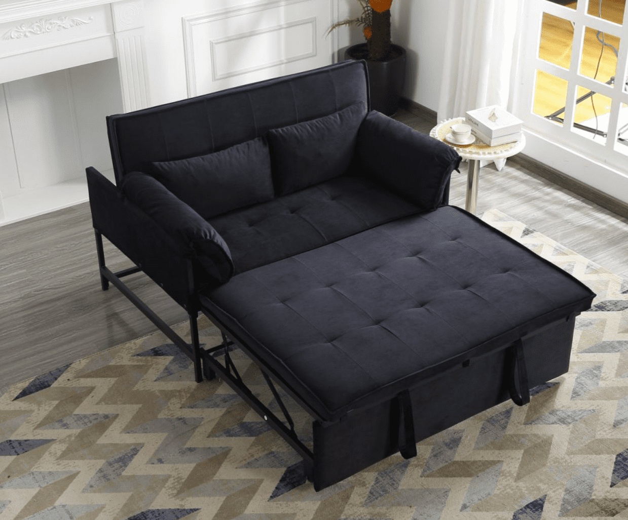 BSHTI Velvet Upholstered Loveseat,Twin Size Pull-out Sofa Bed,5 Angles ...