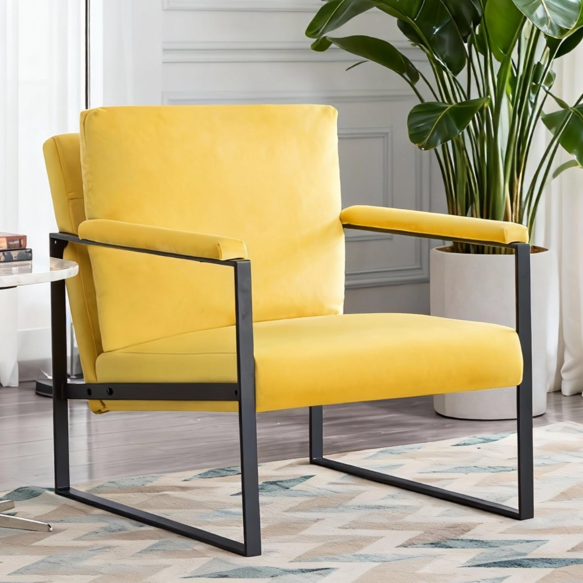BSHTI Velvet Upholstery Accent Armchair,Metal Frame,Square Arms with ...