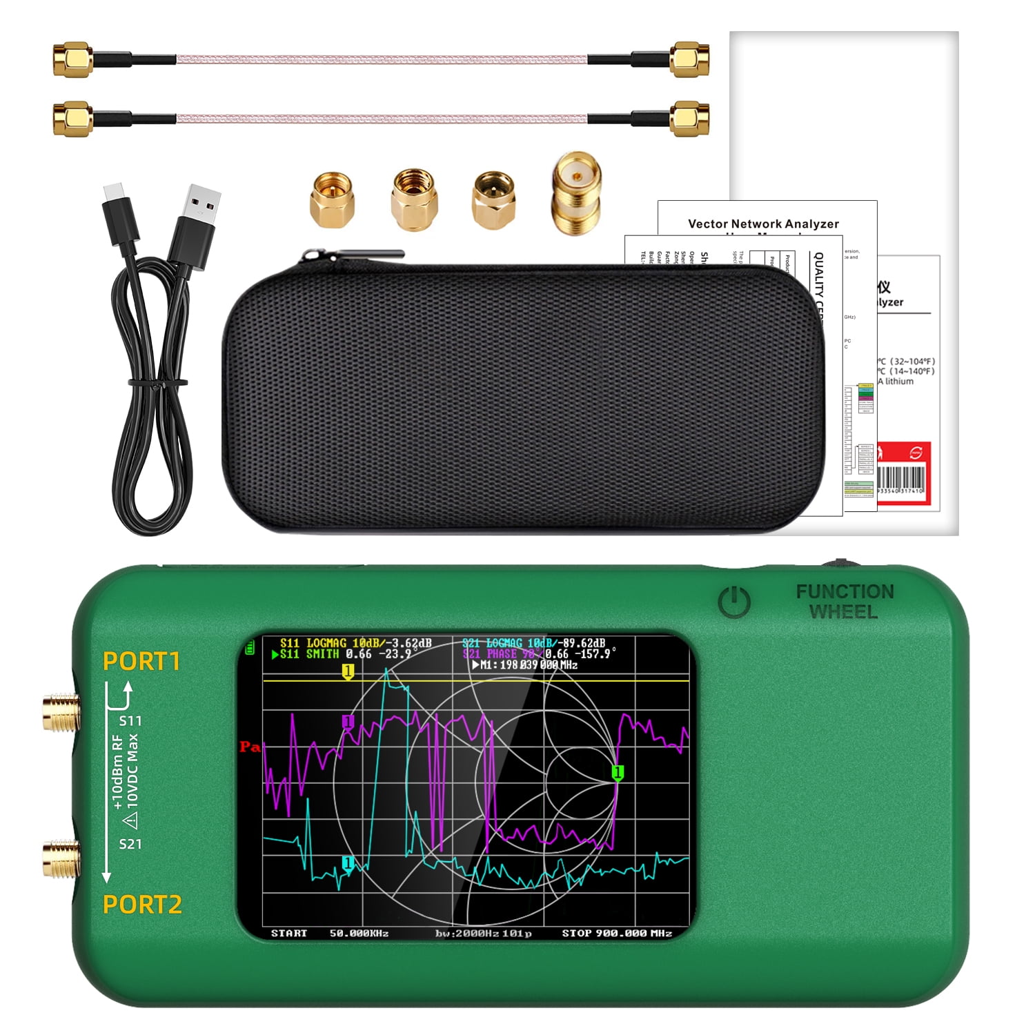 BSIDE New NanoVNA-P5 3.98 Inch Vector Network Analyzer 10k-1.5GHz High Frequency VHF UHF Antenna ...