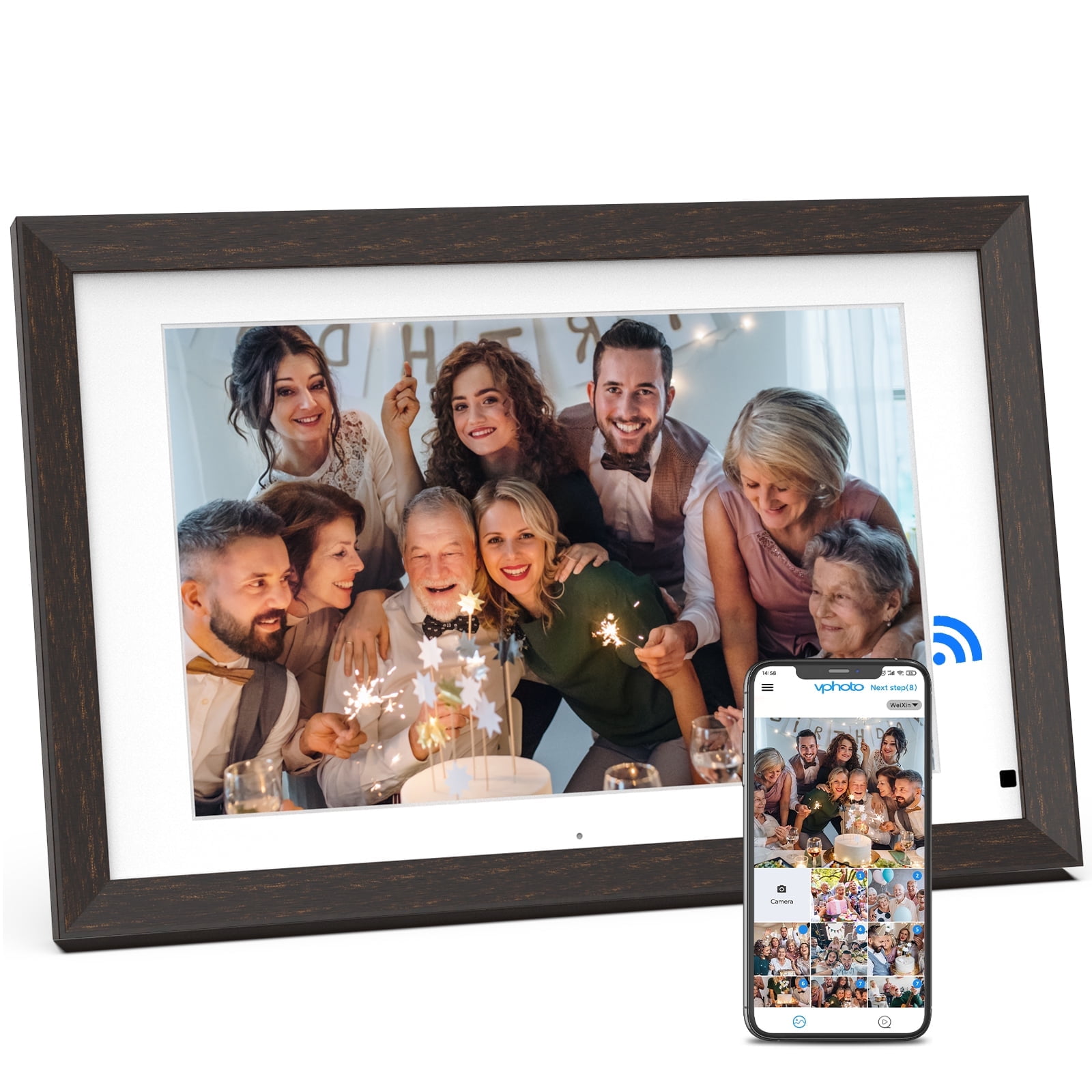 BSIMB 13.3 Inch 32GB Wood-Effect WiFi Digital Picture Frame HD IPS ...