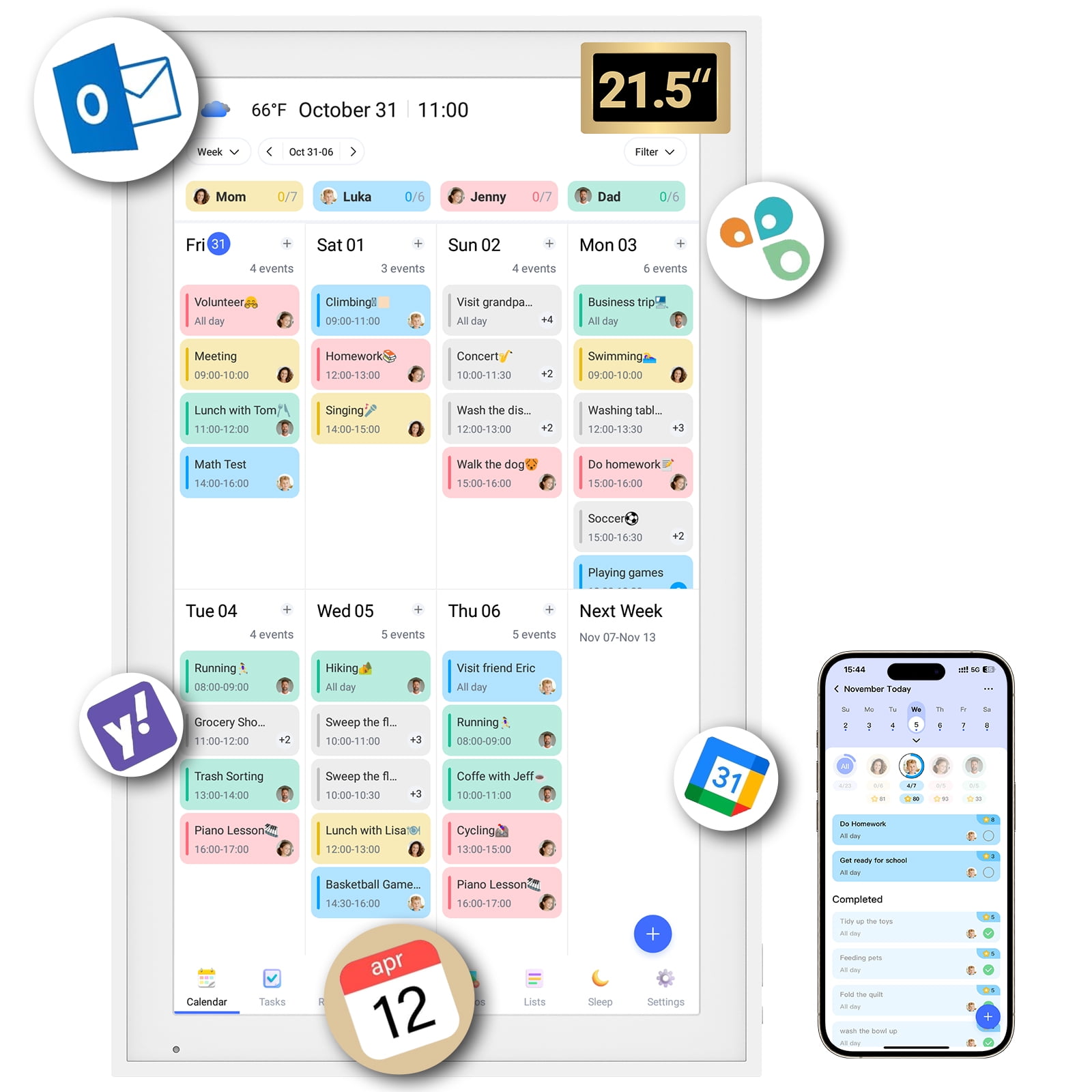 BSIMB 21.5 Inch Digital Calendar - Chore Chart, Meal Planner, Rewards ...