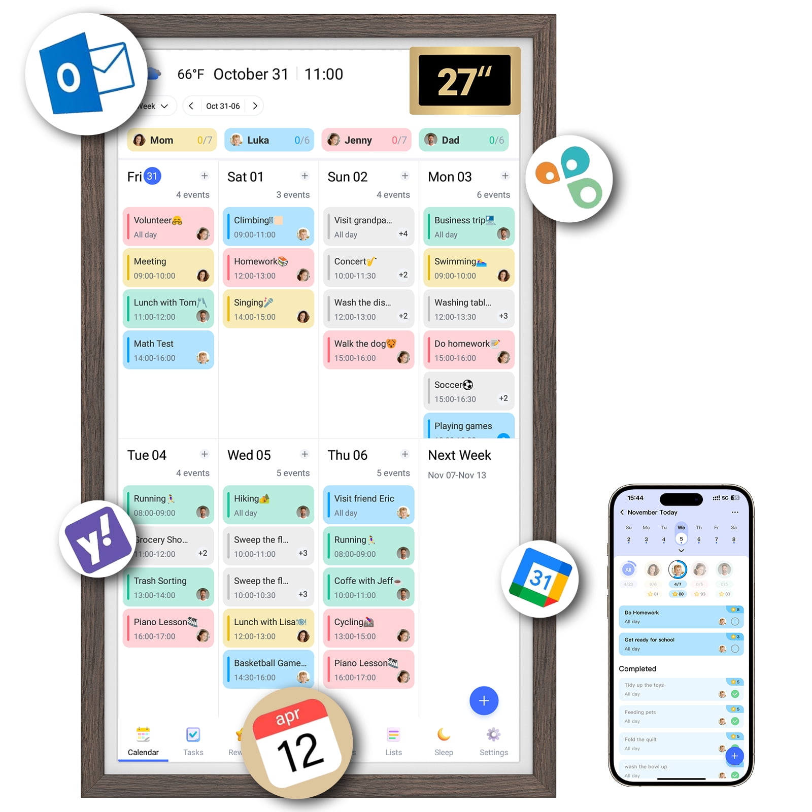 BSIMB 27 Inch Digital Calendar - Chore Chart, Meal Planner, Rewards ...