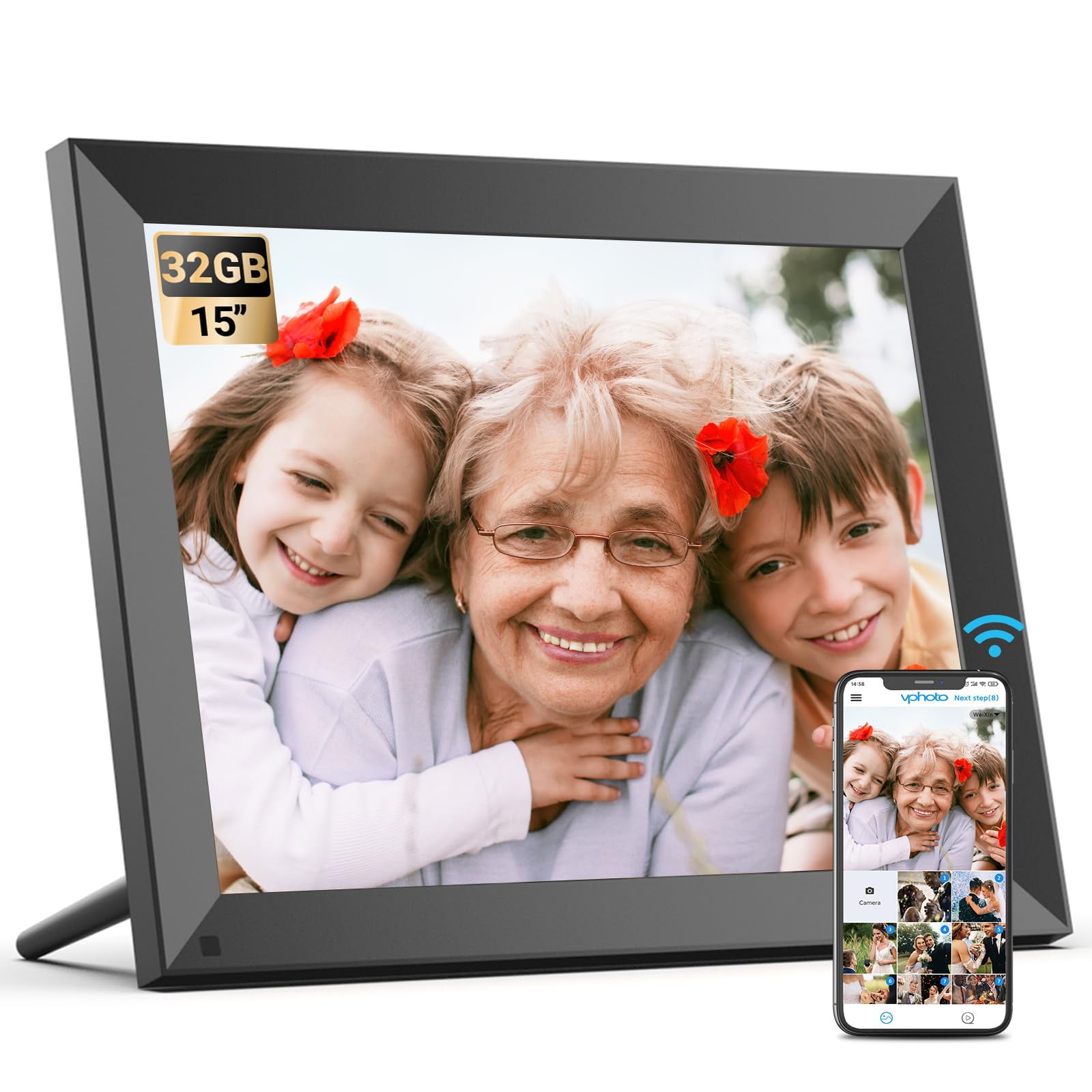 BSIMB Large Wi-Fi Digital Picture Frame 32GB Storage, Touch Screen ...