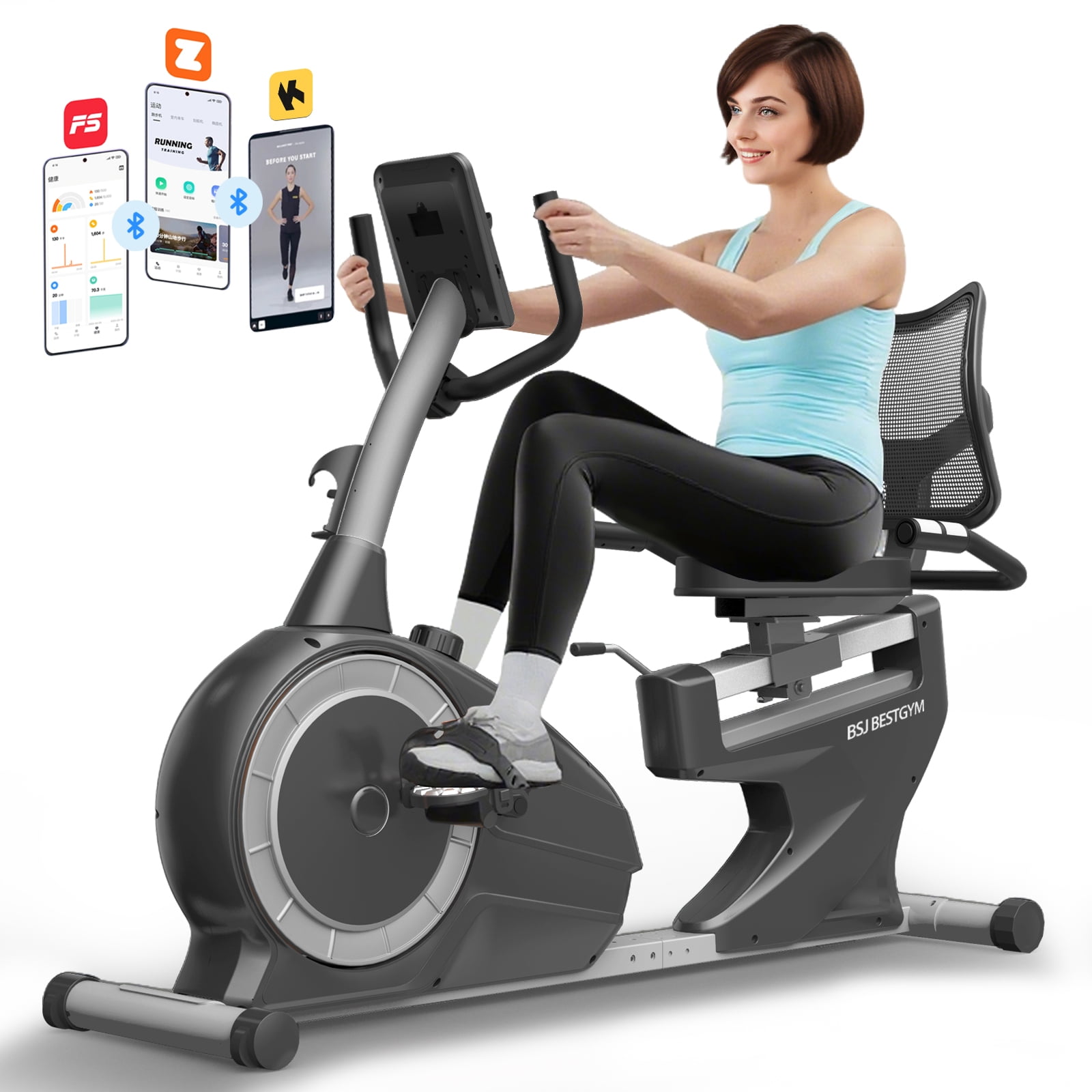 BSJ BESTGYM Recumbent Exercise Bike, Recumbent Stationary Bike for Home ...