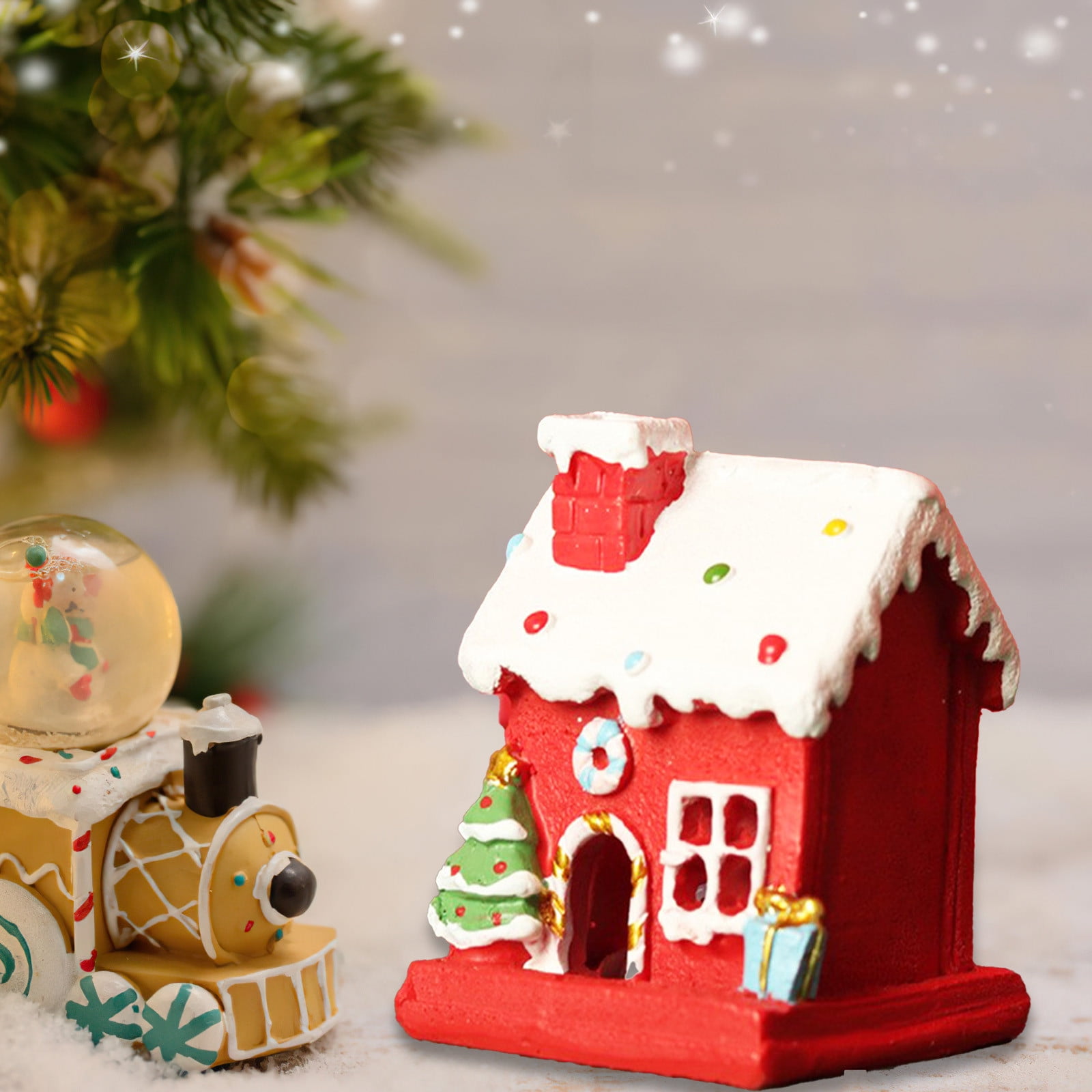 BSJJY 2.4In Light Up Red Faux Gingerbread House w/Peppermint Candy ...