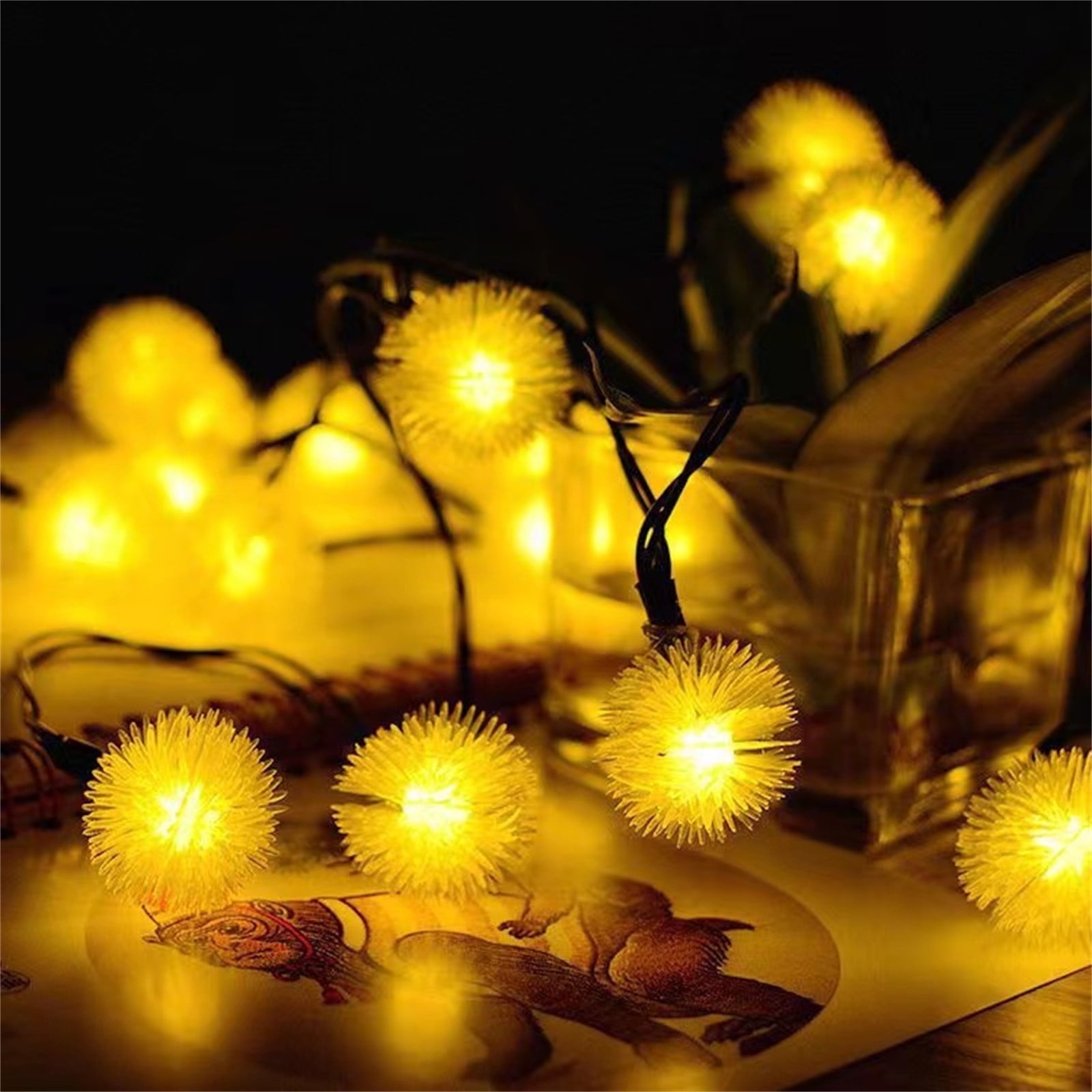 BSJJY 32.8Ft Battery Operated 80 LED Furry Snowball String Lights ...