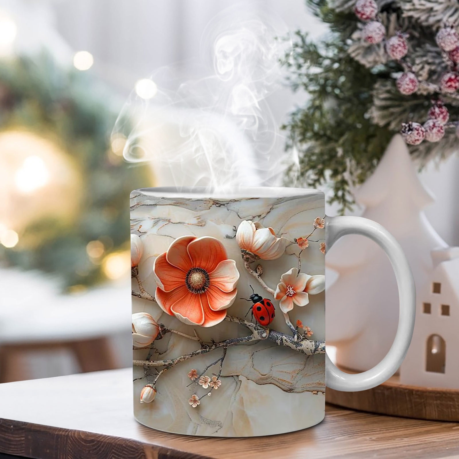 BSJJY 3D Flower Coffee Cup, Beautiful Rose White Cup, Valentine's Day ...