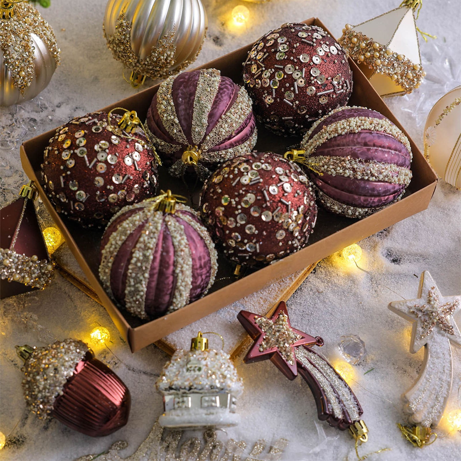 BSJJY 6PCS Burgundy Christmas Balls Ornaments - Christmas Tree ...