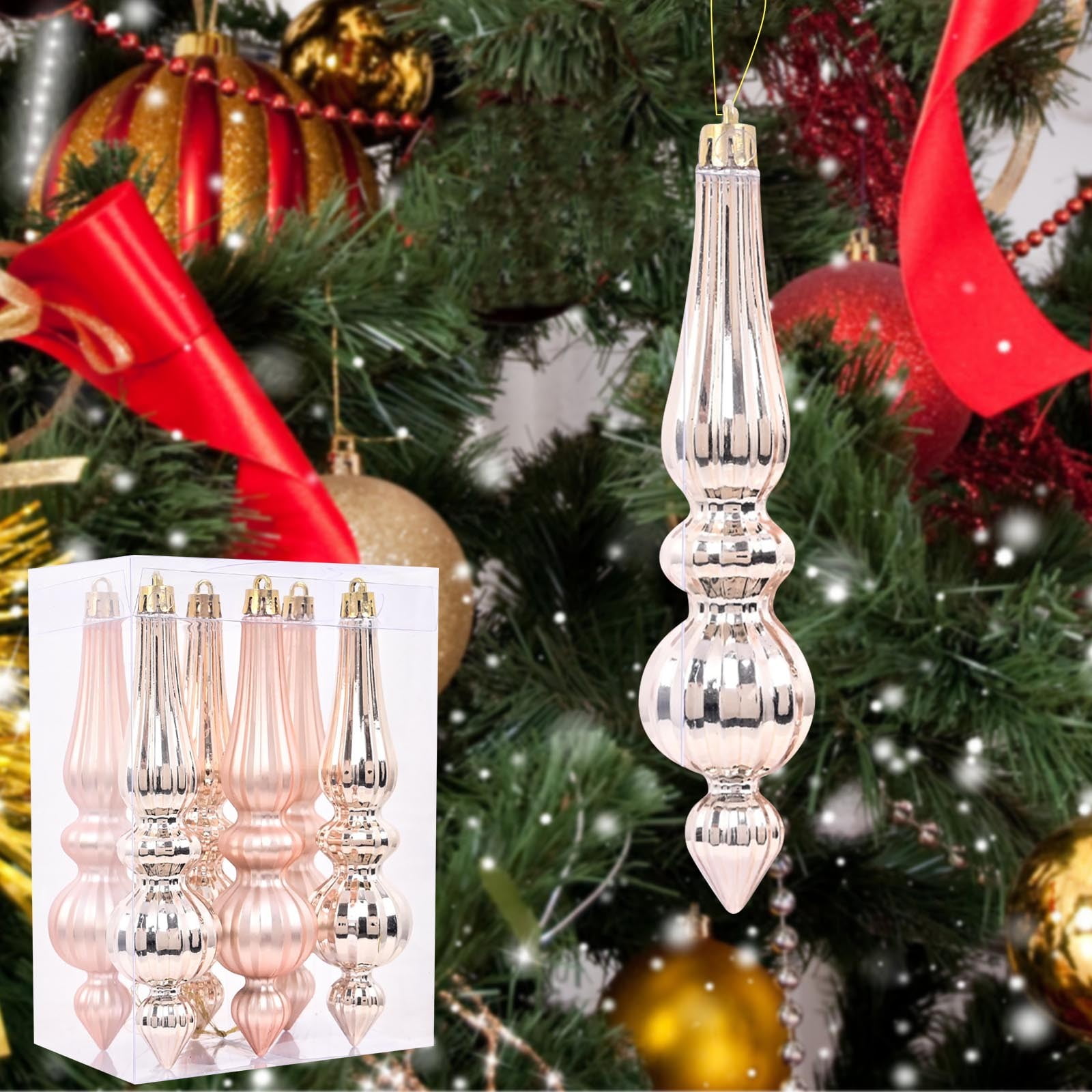 BSJJY 6Pcs Cone-Shaped Droplet Ball Christmas Ornament,Christmas Ball ...