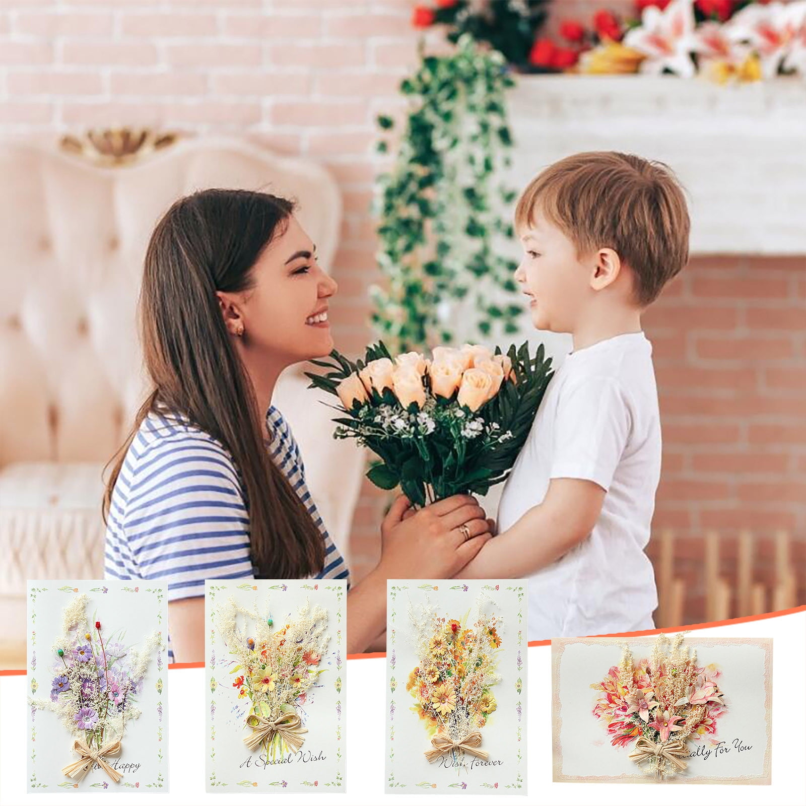 BSJJY 6Pcs Handmade3D Dried Flower Greeting Card, 3D Mother's Day ...