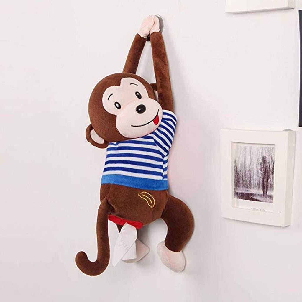 BSJJY Car Tissue Holder Cartoon Plush Monkey Tissue Box Napkin Box ...