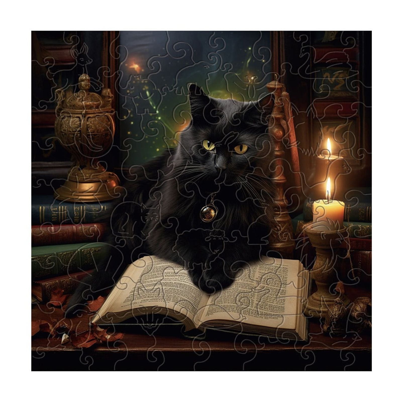 BSJJY Christmas Jigsaw Puzzle, Black Cat by Candlelight Large Pieces ...