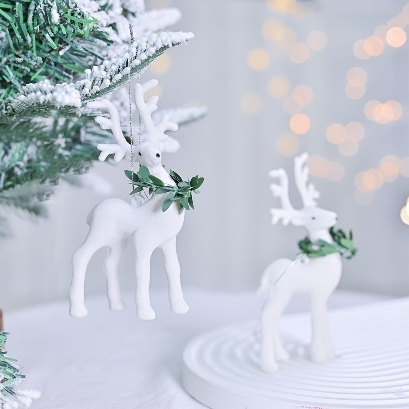 BSJJY Christmas Reindeer Tabletop 5.5" H White Flocking Standing Deer ...