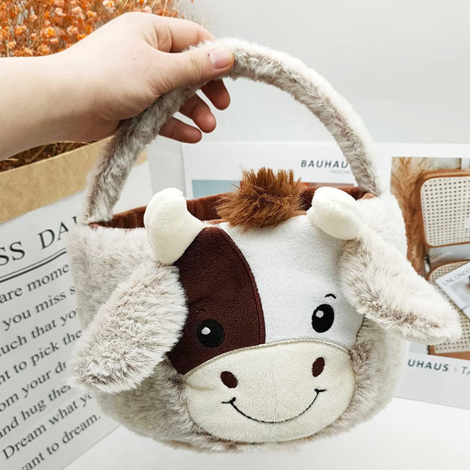 BSJJY Cute Plush Cow Easter Basket for Kids, Cow Easter Buckets with ...