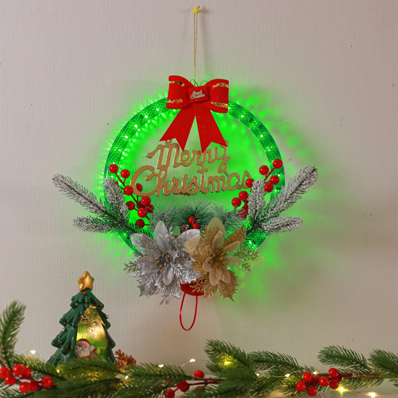 BSJJY Dazzle Bright Pre-Lit Christmas Wreath, 11 Inch LED Battery ...