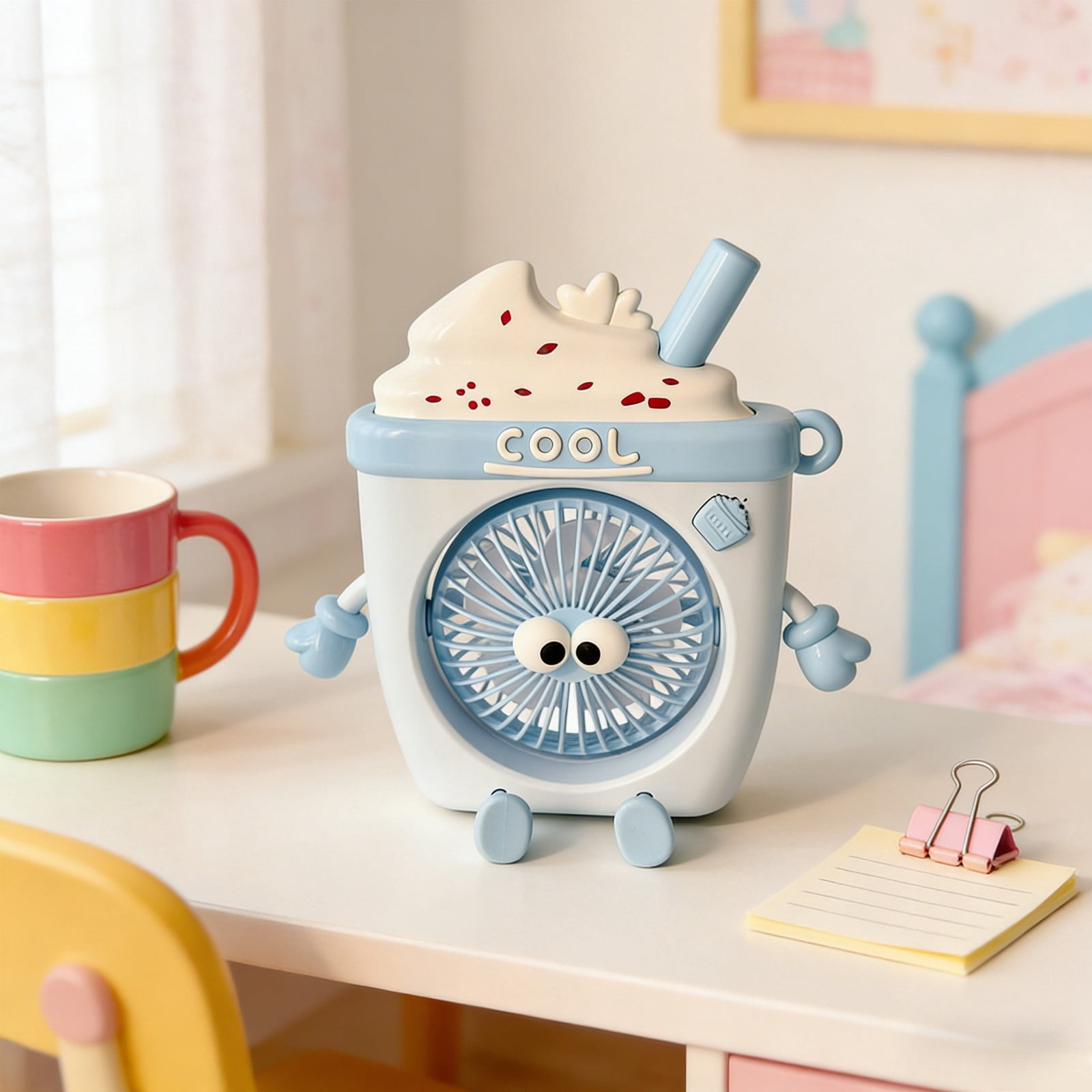 BSJJY Ice Cream Shaped Mini Desk Fan, Cute Drink Cup Design ...