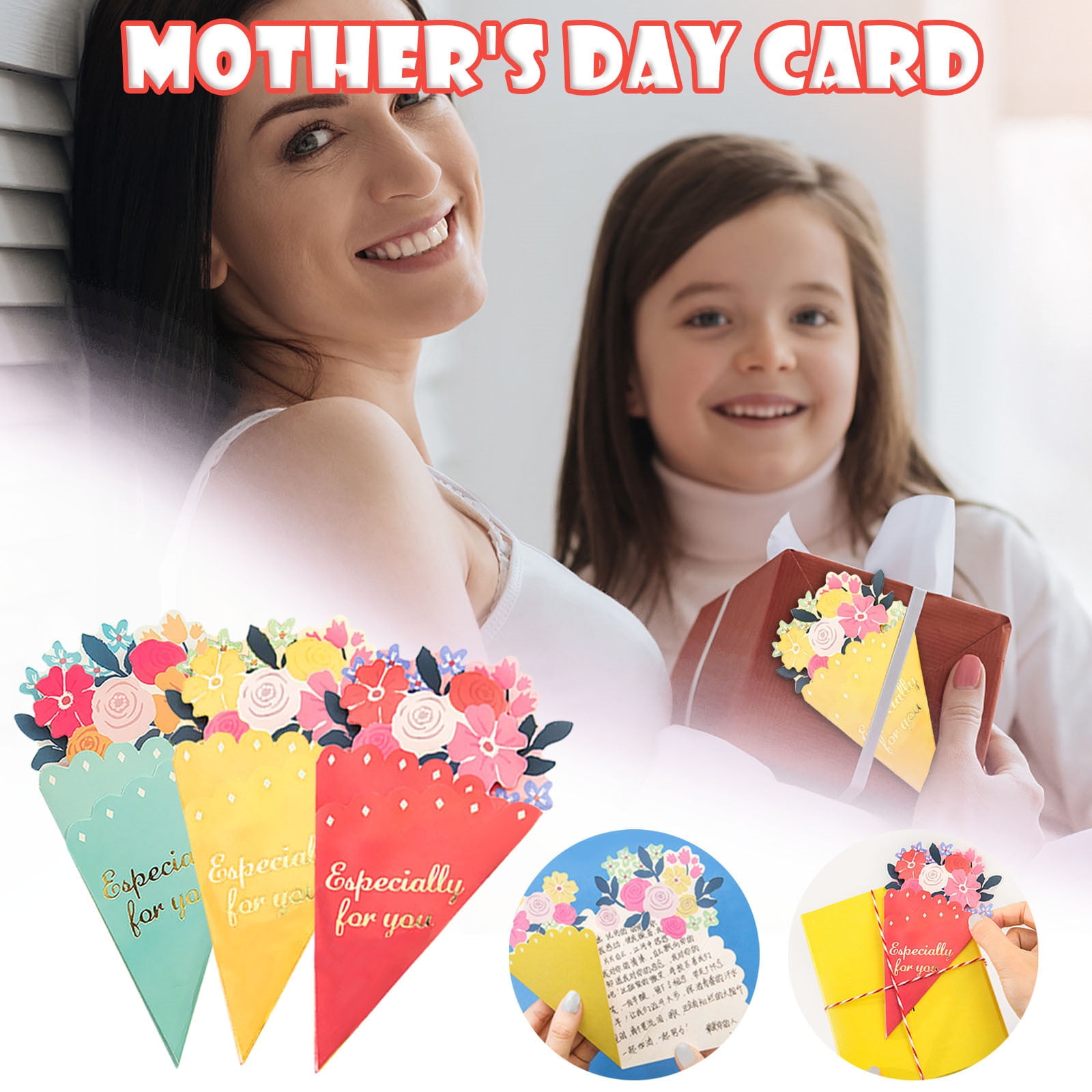BSJJY Mother's Day Card for Mom, Floral Shaped Greeting Card with ...