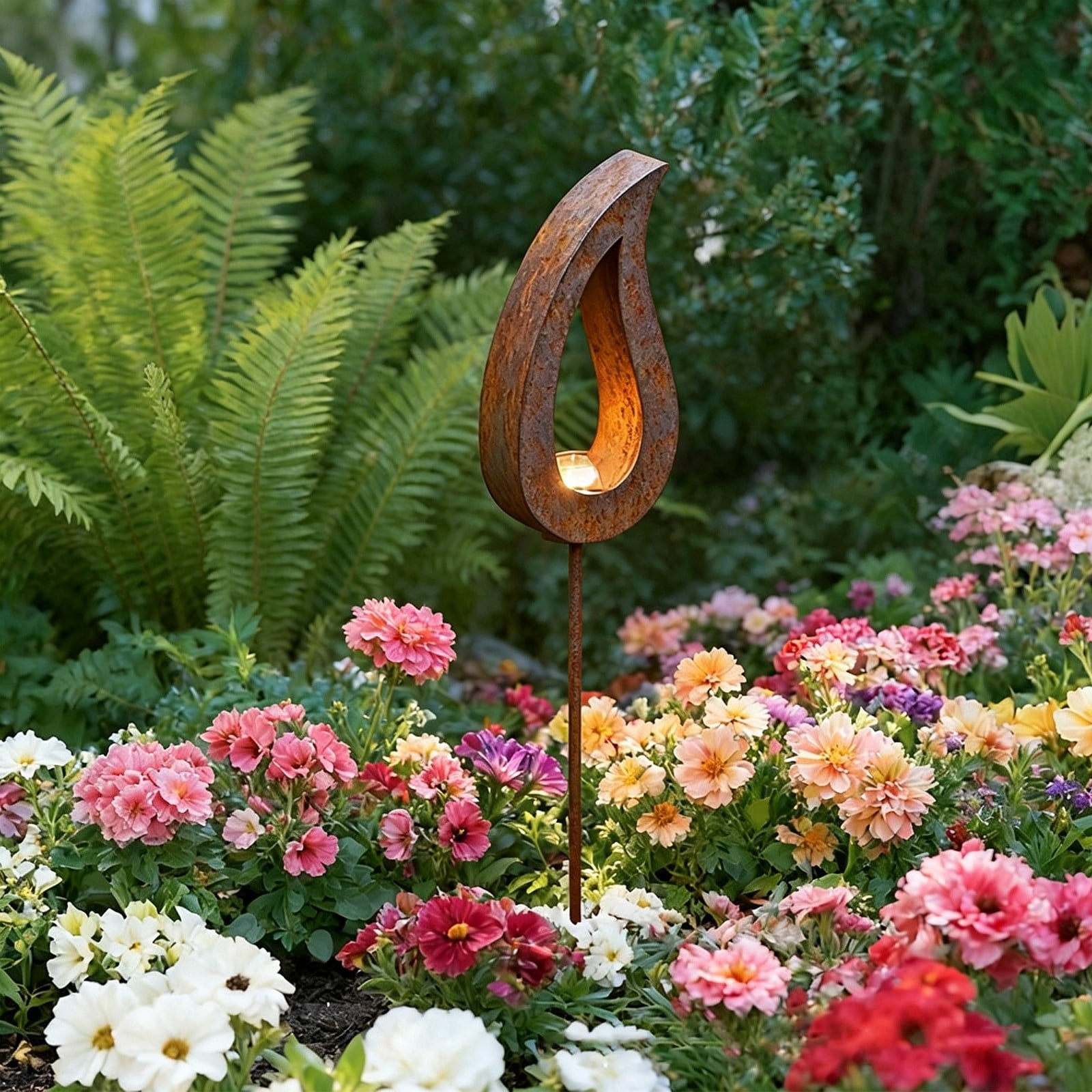 BSJJY Rusted Flame Candlestick Ground Stake, Vintage Metal Fire Shape ...