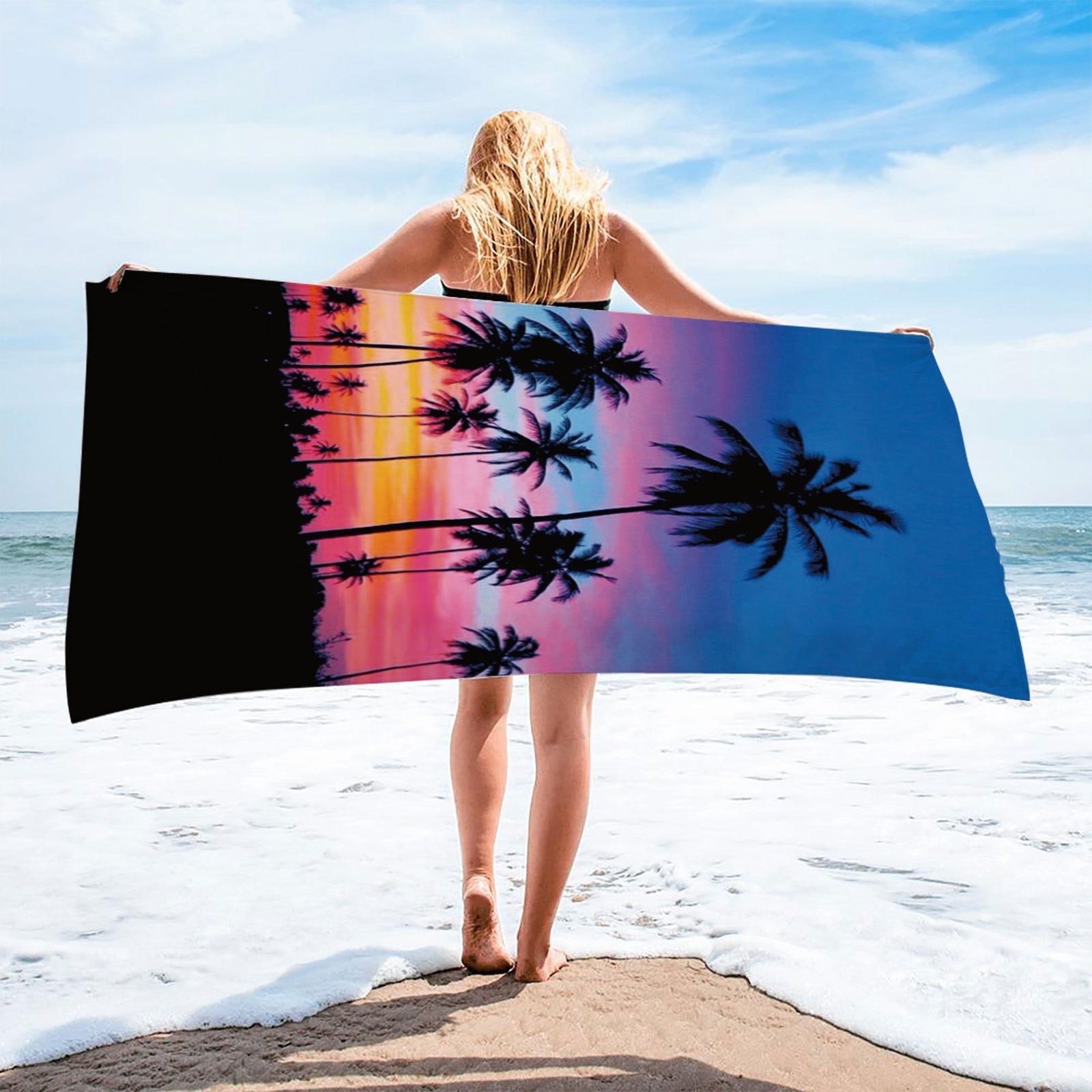 BSJJY Sunset Palm Trees Beach Towel, Oversized Microfiber Beach Towels ...