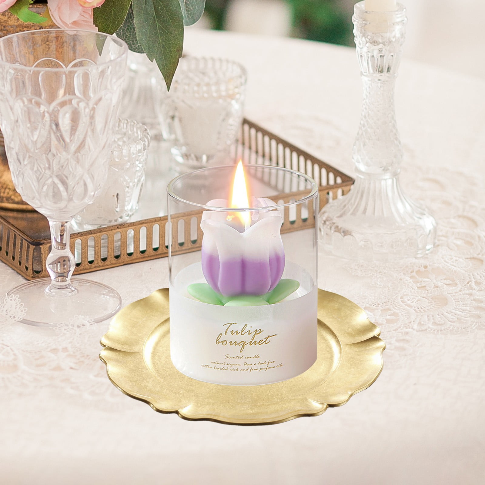 BSJJY Tulip Flower Bouquet Scented Healing Candle Glass Jar, Handmade ...