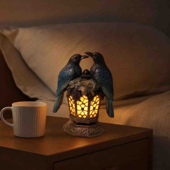 BSJJY Vintage Stained Glass Resin Night Light, Blue Magpie Bird Table ...