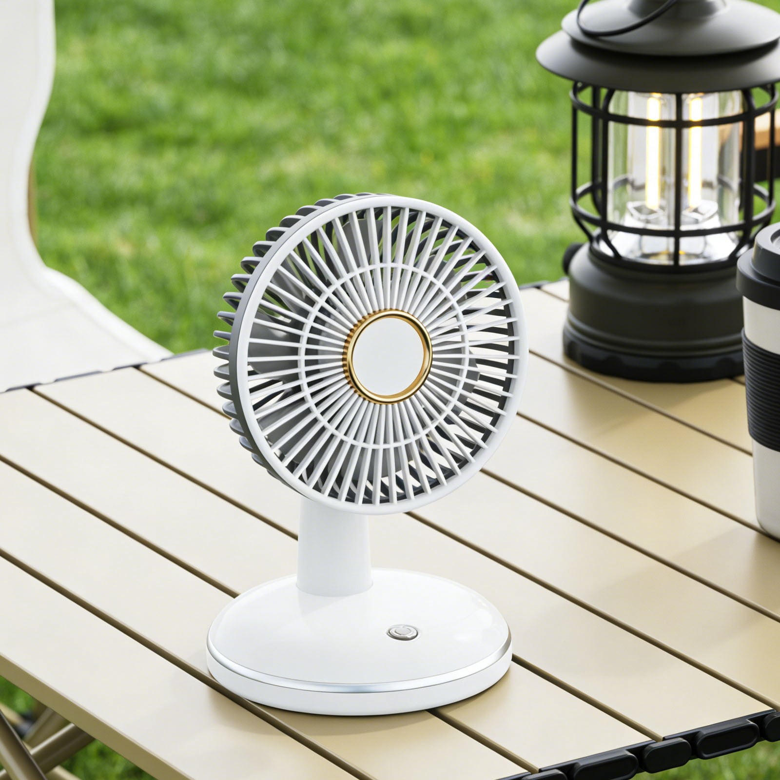 BSJJY White Simple Fan, Round Base, USB Rechargeable, Desktop Portable ...