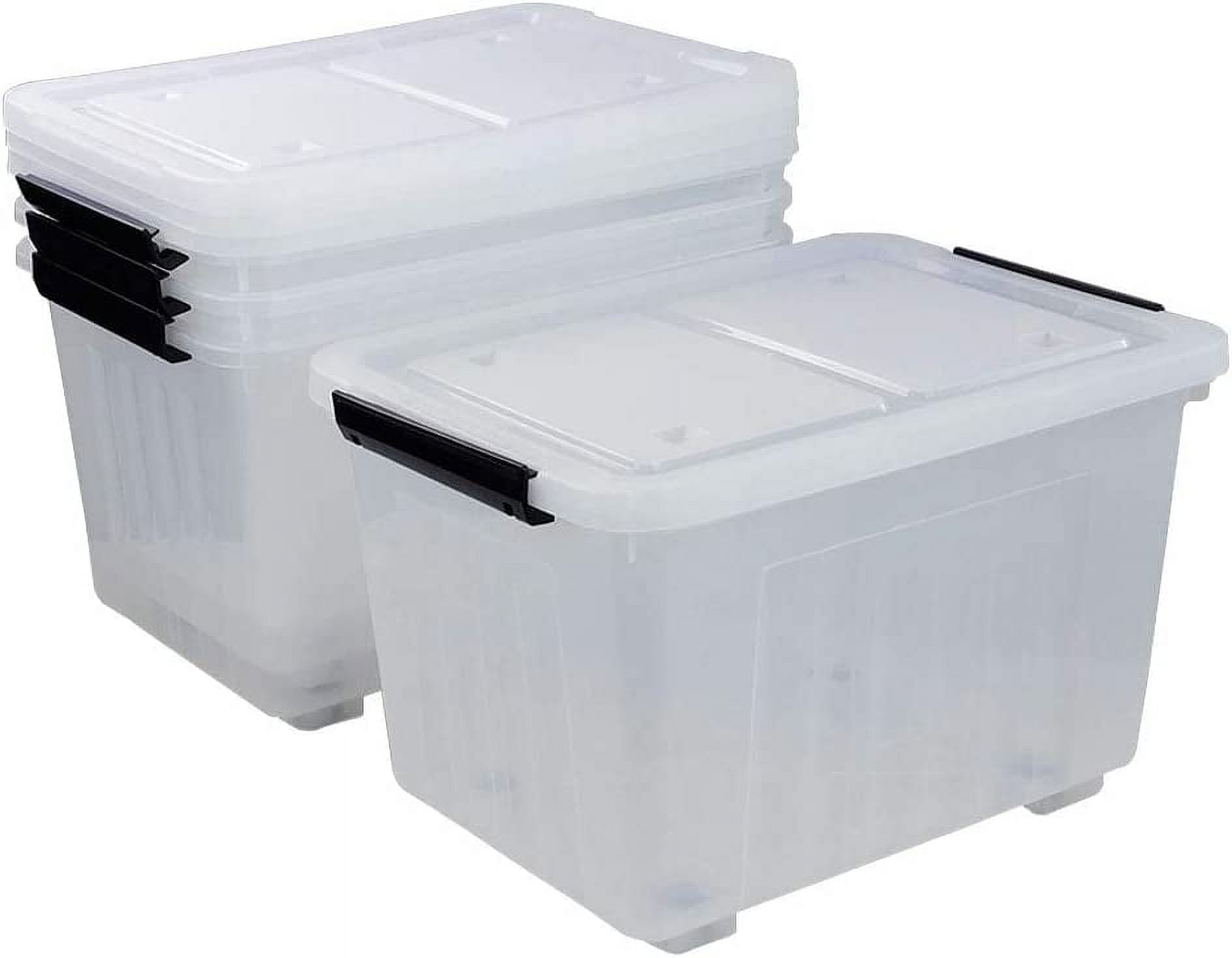 BSL 4-Pack Large Plastic Storage Box with Wheels, Clear Storage Latch ...