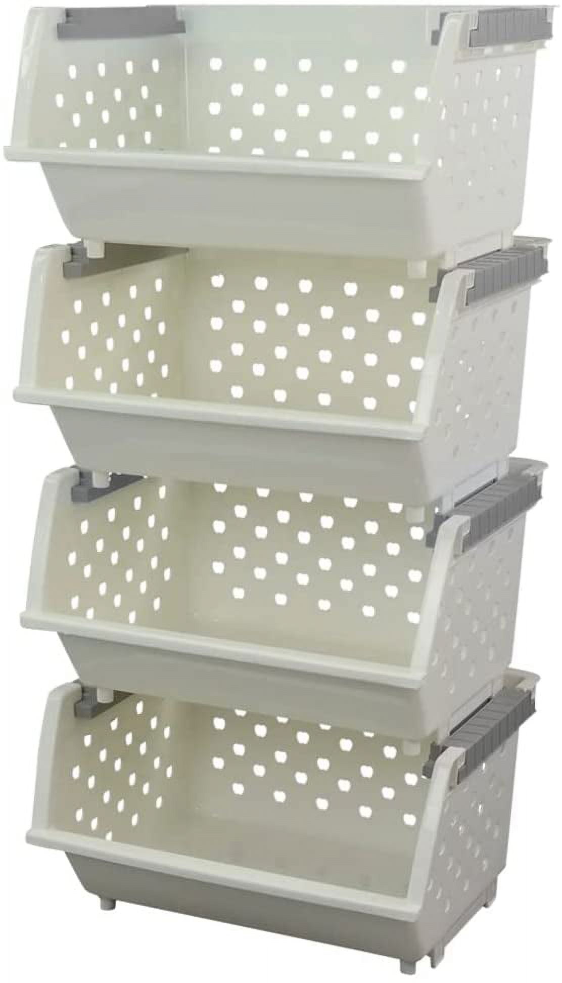 BSL 4-Pack Plastic Large Stacking Organizer Basket, Stackable Storage ...