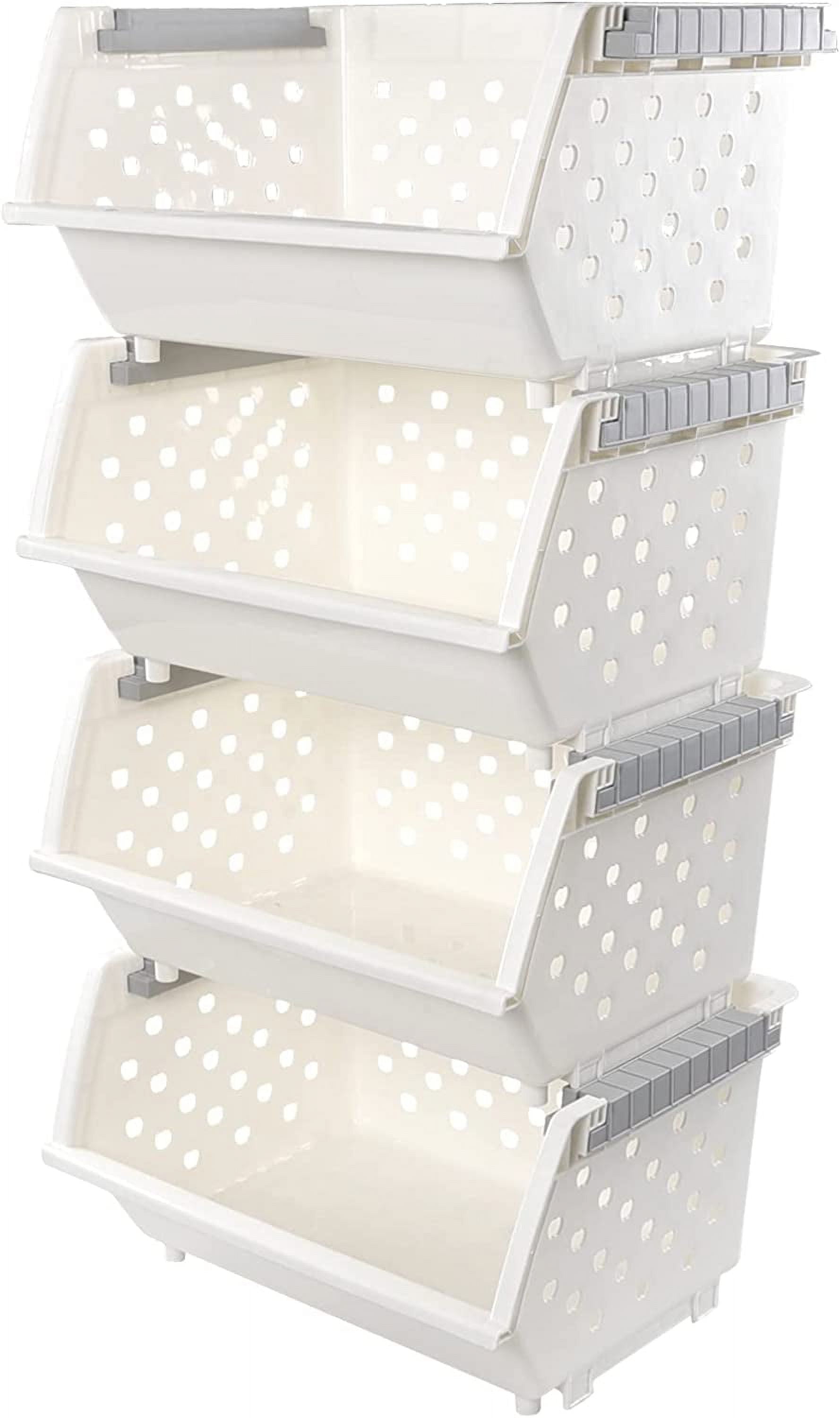 BSL 4-Pack Plastic Stackable Storage Basket, Kitchen Stacking Organizer ...