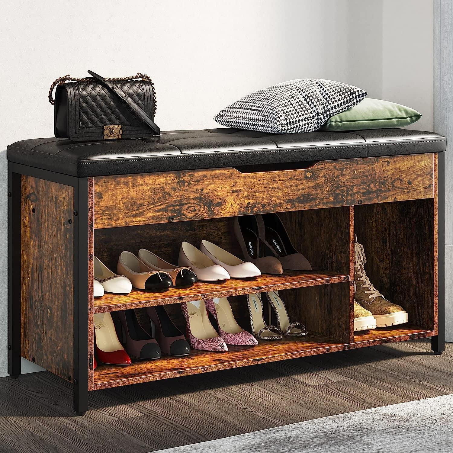 Closet bench with shoe storage store